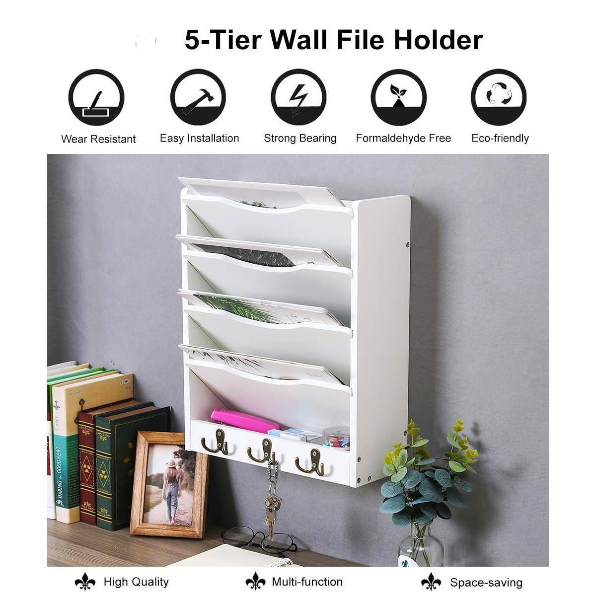 Dapper Styles 5 tier Wall File Holder Hanging Mail Organizer Wood ...