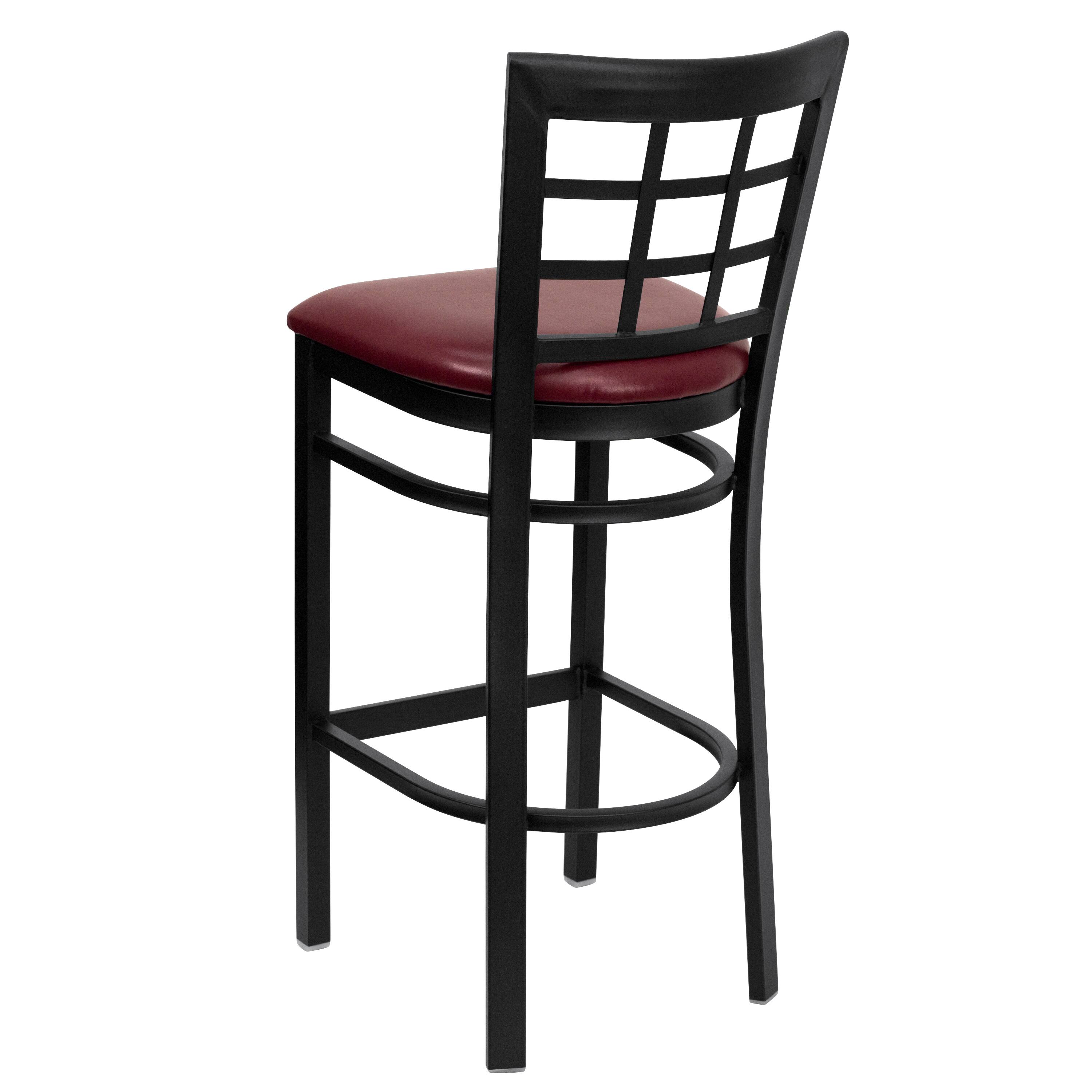 Emma + Oliver Window Back Metal Restaurant Dining Barstool Burgundy ...