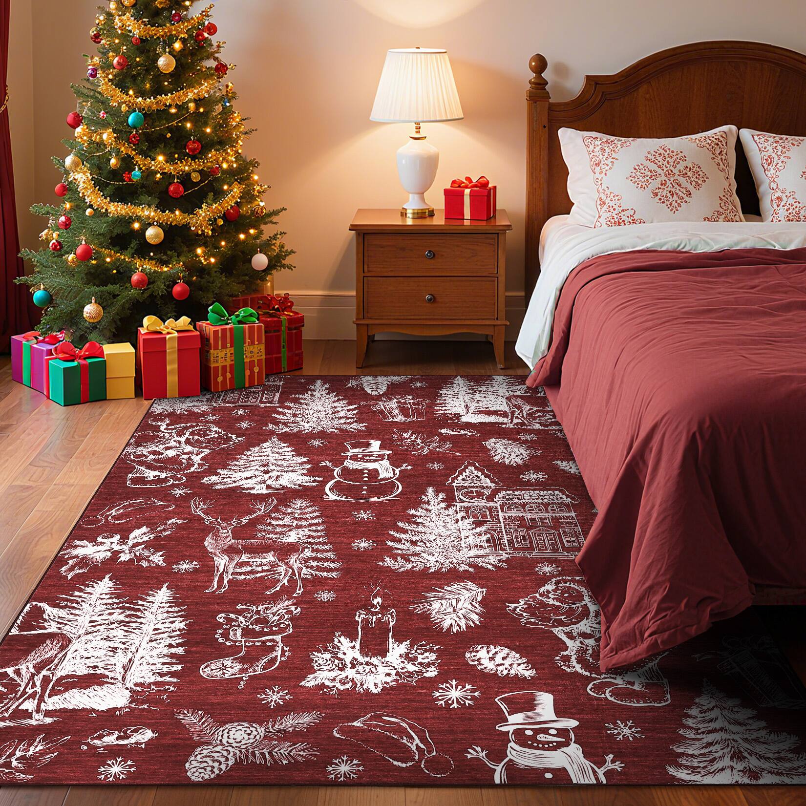 Acekool Christmas Winter Fairy Tale Area Rug for Living Room Ultra Thin ...