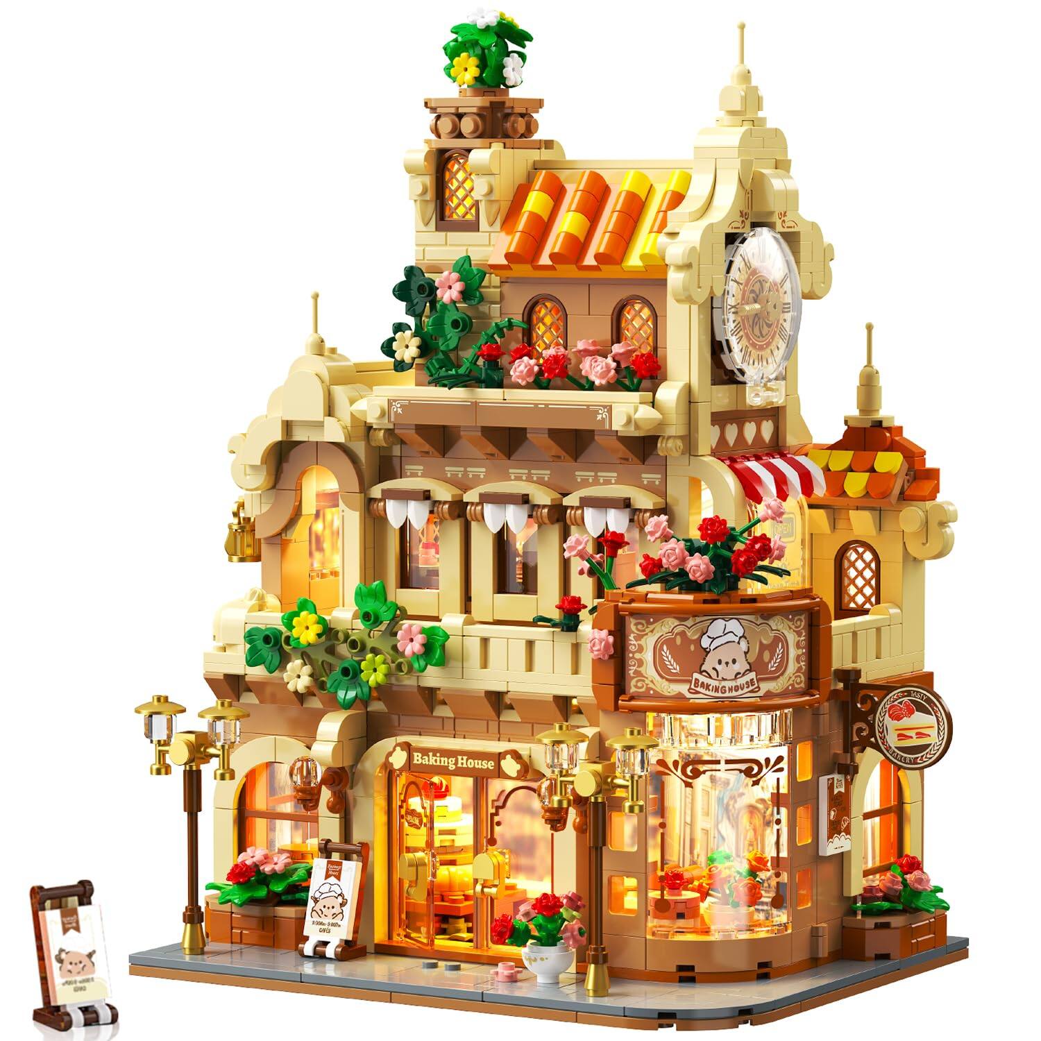 NICHOLAS KLEIN Flower Bakery Coffee House Building Set With Lights City ...