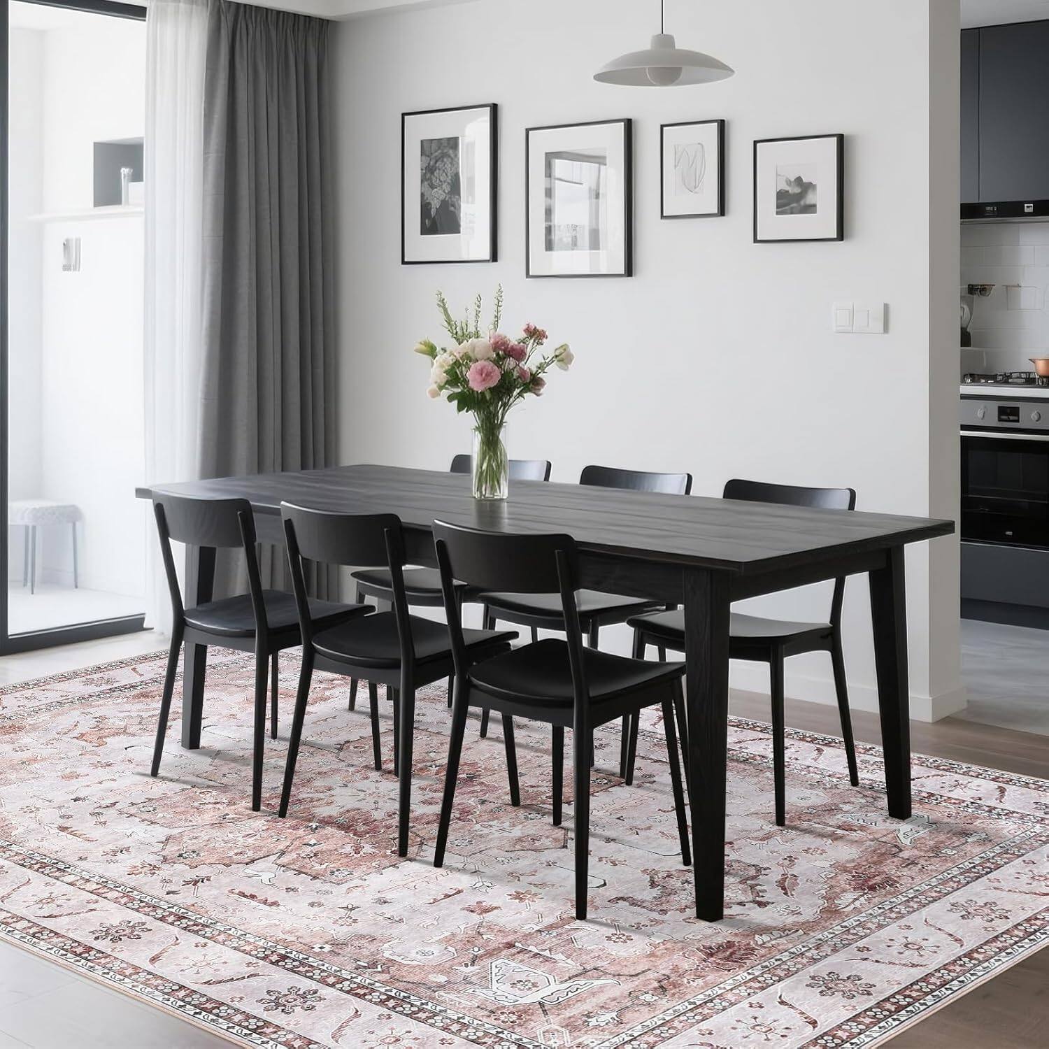 Acekool 5x7ft Boho Faux Wool Area Rug, Low Pile, Soft Floral Medallion ...