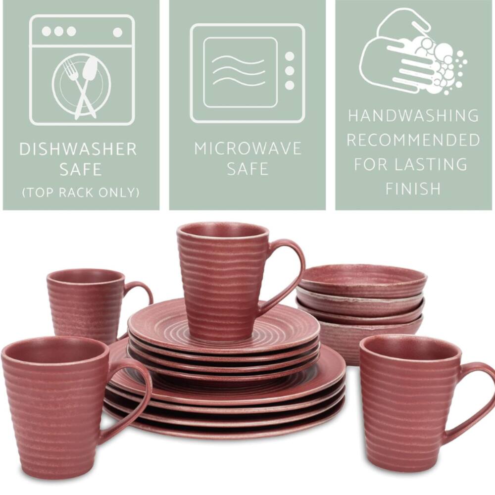 Bits Burst Ribbed Pottery Look Ceramic Dinnerware Set Red BB-DS106 ...