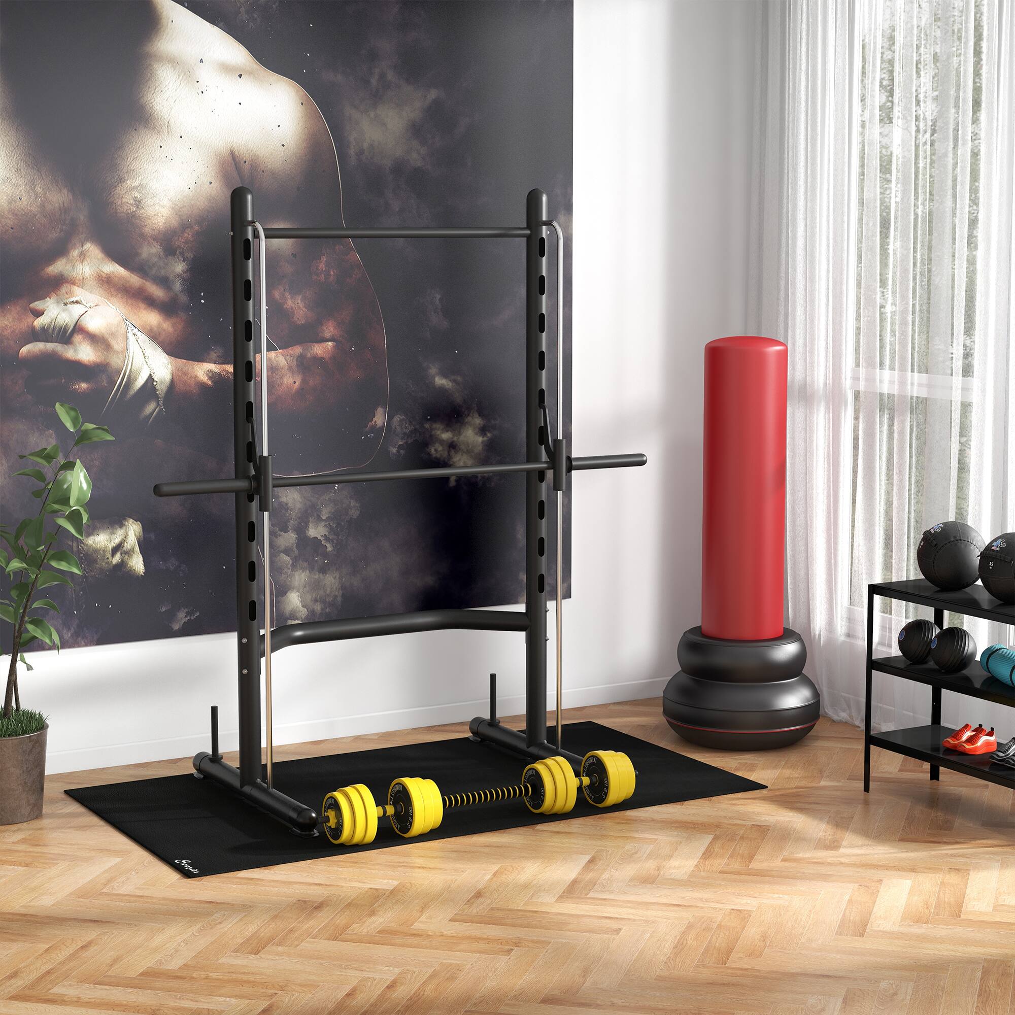 Soozier Squat Rack with Pull Up Bar, Adjustable Power Rack with Barbell ...
