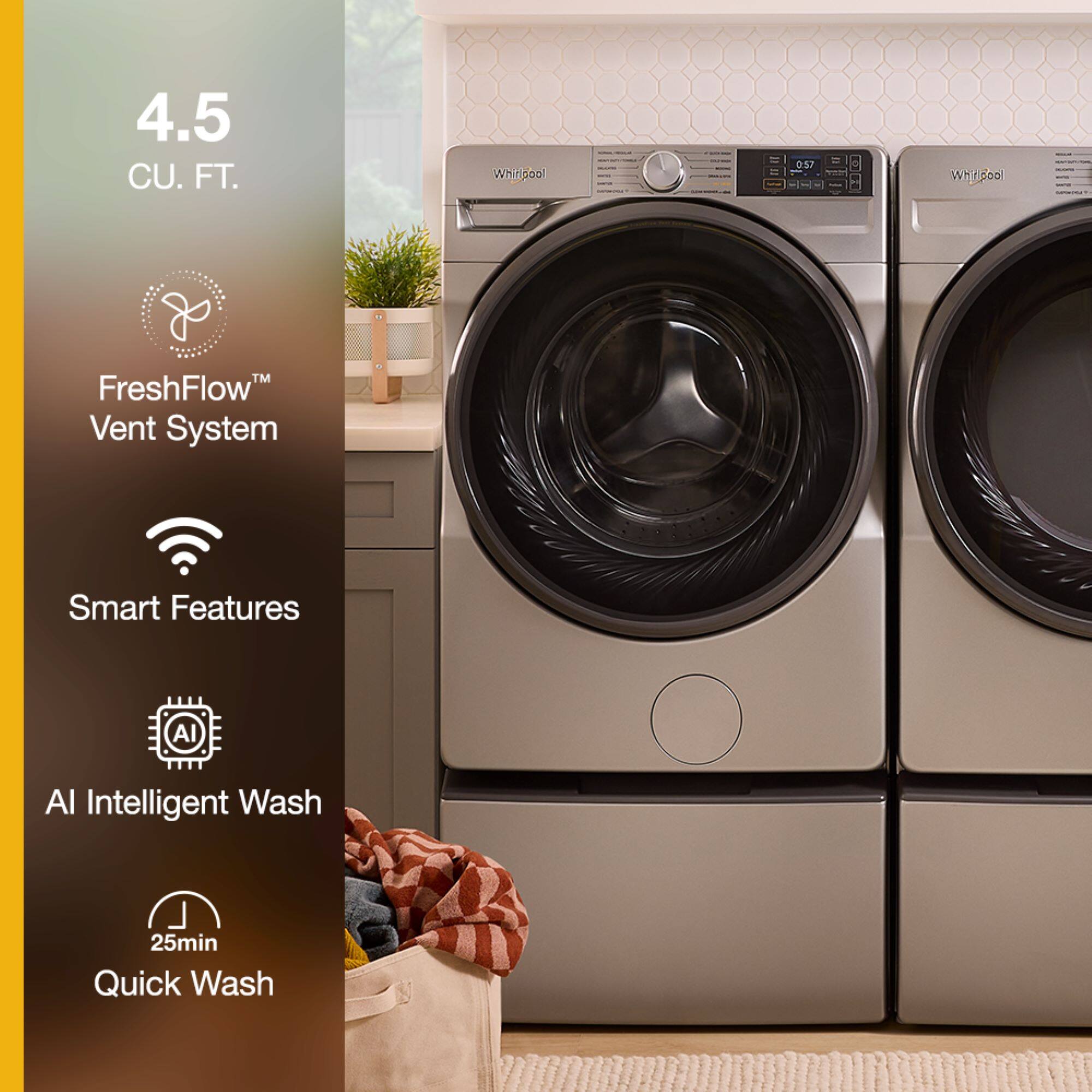 Whirlpool 4.5 Cu. Ft. High Efficiency Smart Front Load Washer with ...