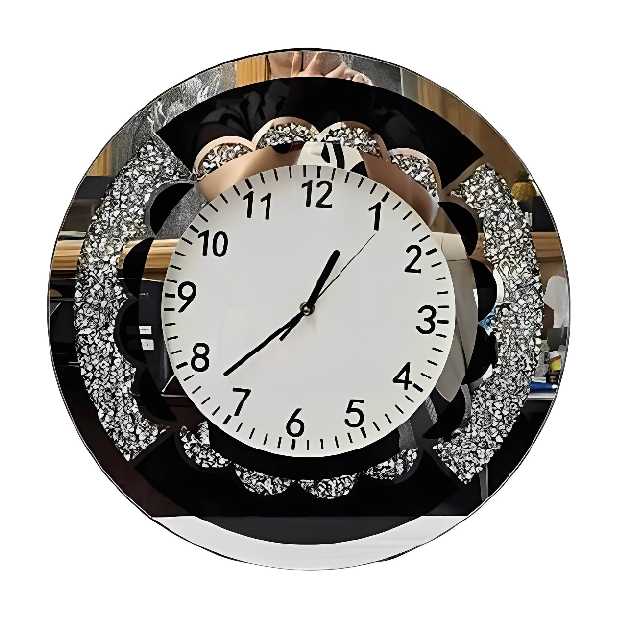 FC Design 19"H Black & Silver Mirrored Glittery Modern Round Wall Clock ...