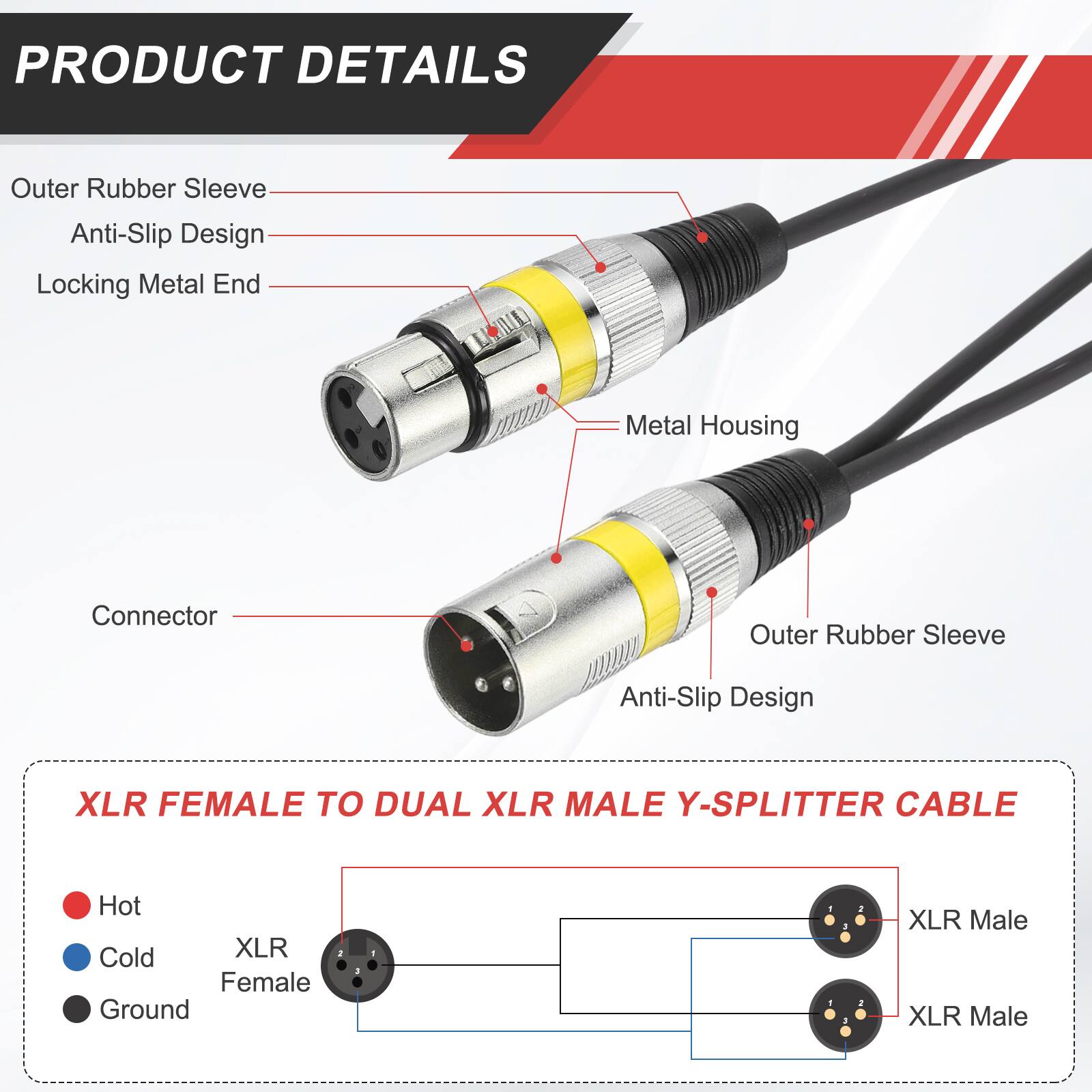 Unique Bargains 2pcs XLR Splitter Cable, 1F to 2M & 1M to 2F Y Cables ...