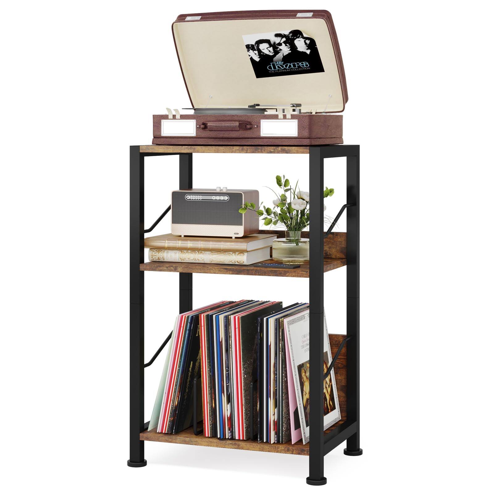 PO3TICJUNKI3 - 3 Tier Record Player Stand Retro Vinyl Storage End Table ...