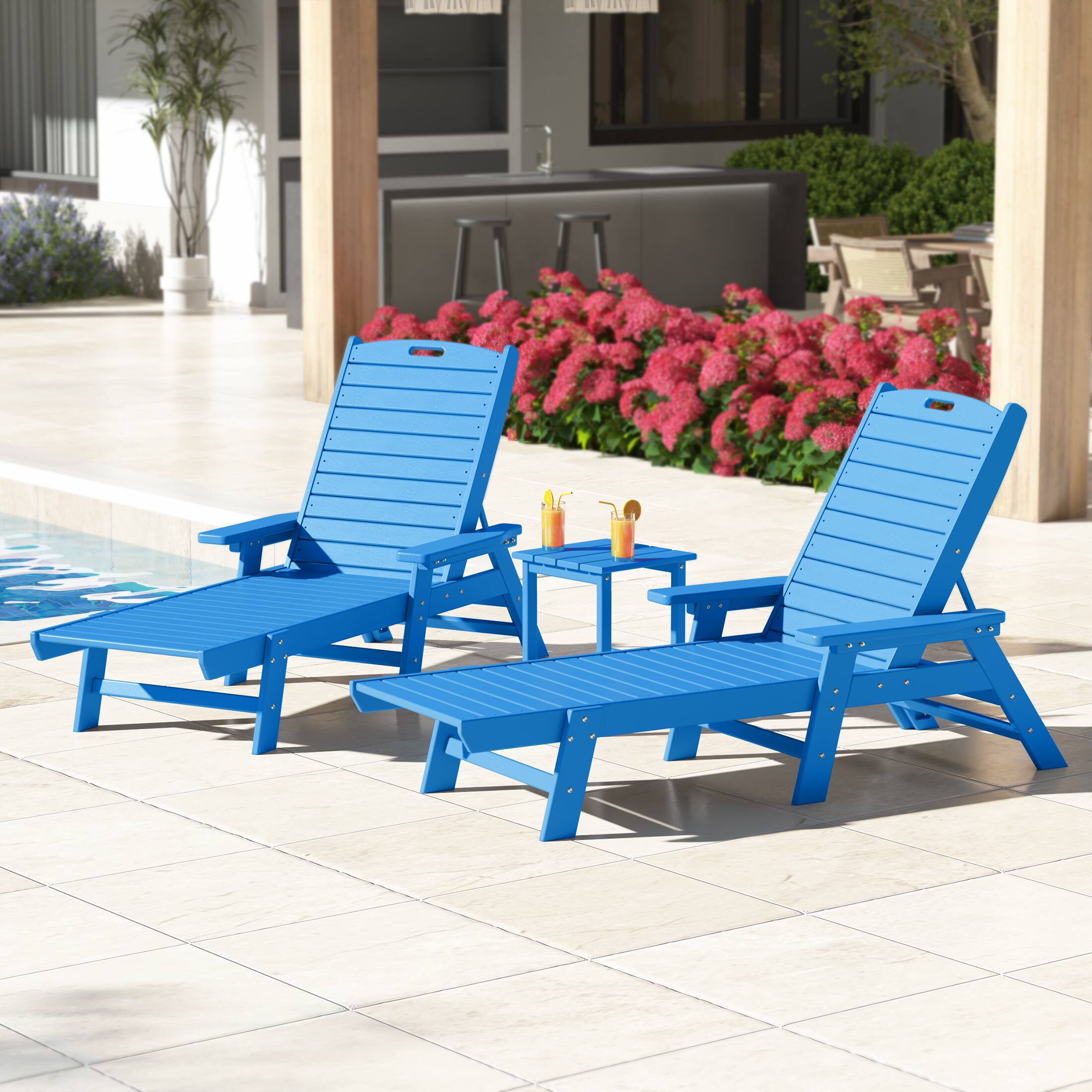 WestinTrends Malibu 3 piece Set Poly Adirondack Outdoor Chaise Lounges ...