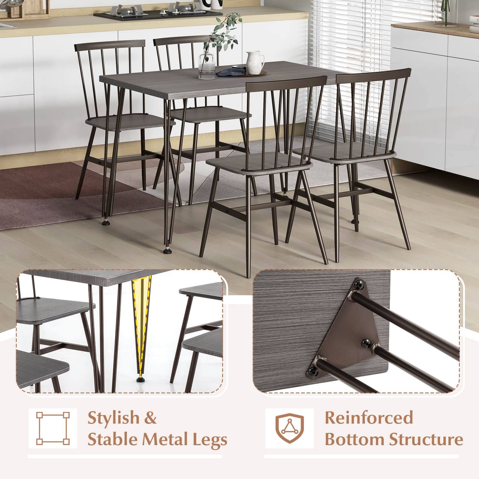 Costway 5 PCS Dining Table Set for 4 Rectangular Kitchen Table & 4 ...