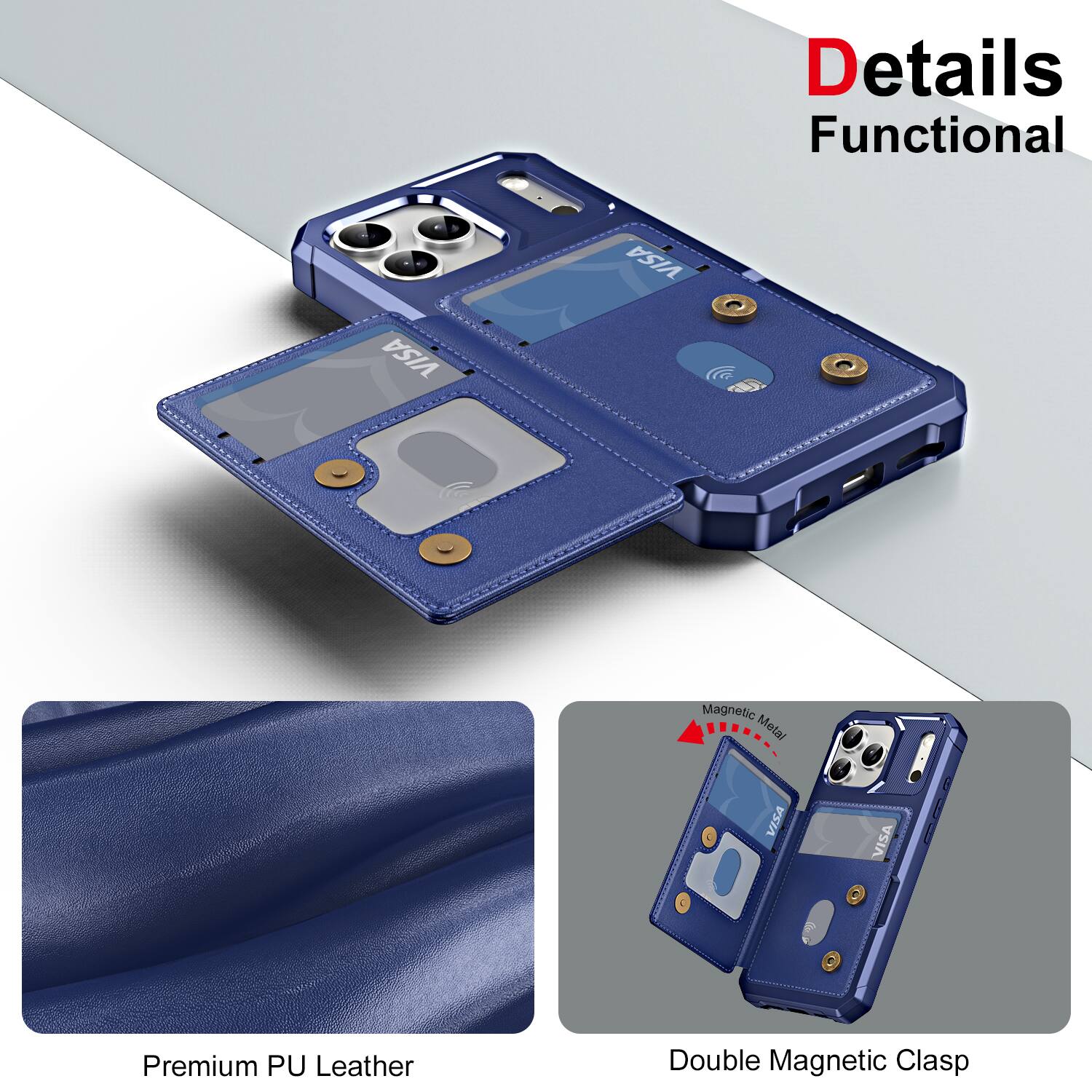 Dteck For Apple iPhone 17 Pro Wallet Case, Shockproof Rugged PC+ TPU ...