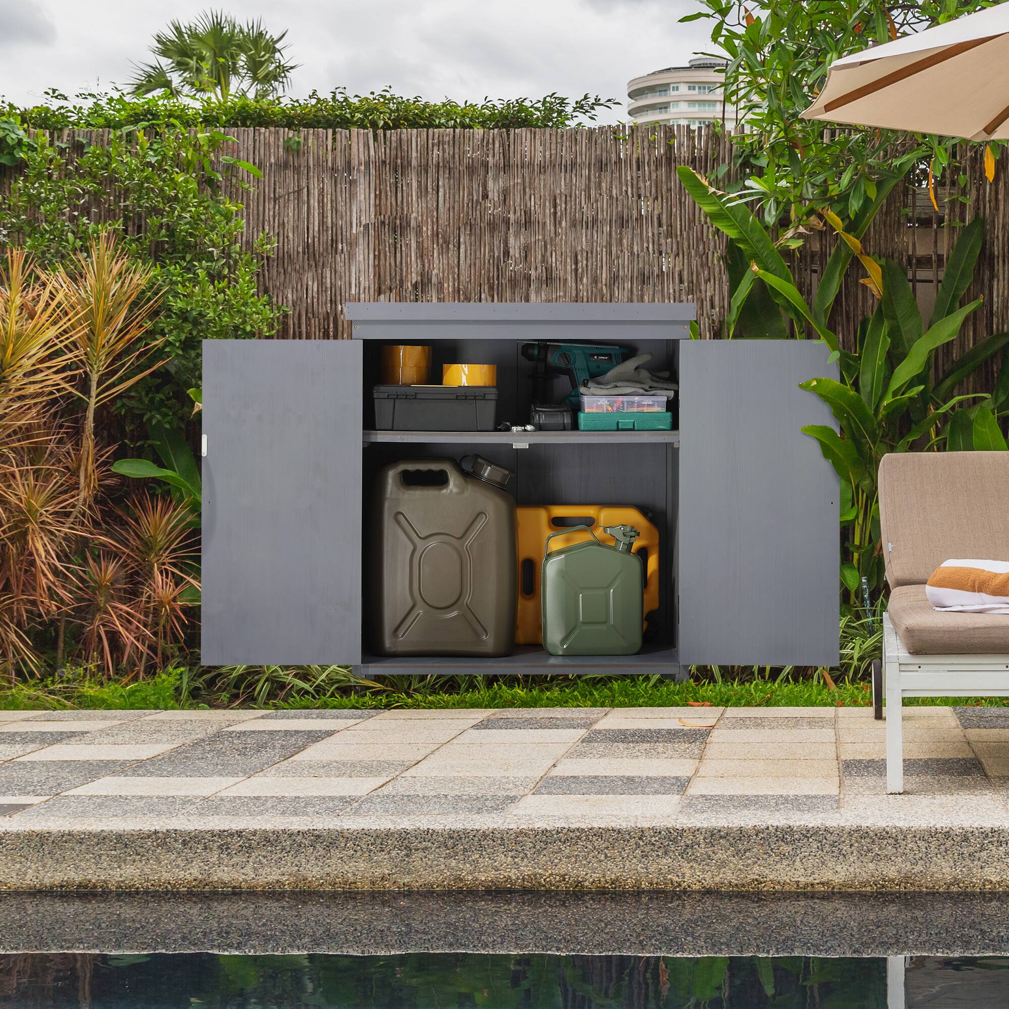 Outsunny Outdoor Storage Cabinet, Outdoor Tool Shed with Galvanized Top and Two Shelves for Yard ...