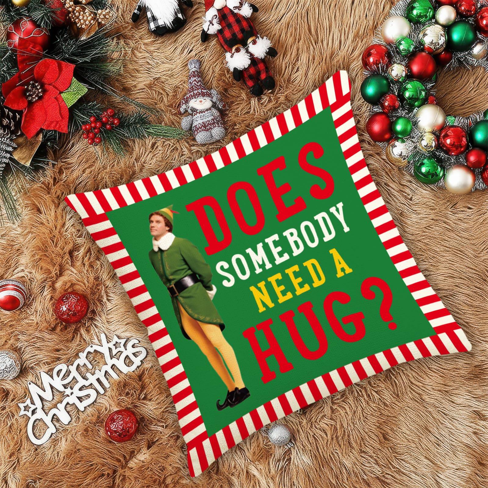 Paradigms Interiors Buddy The Christmas Decorations Funny Pillow Covers ...