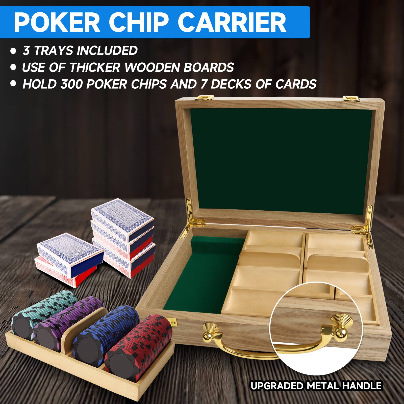 GSE Games & Sports Expert Poker Chips Carrier with 3 Wooden Poker Chip ...