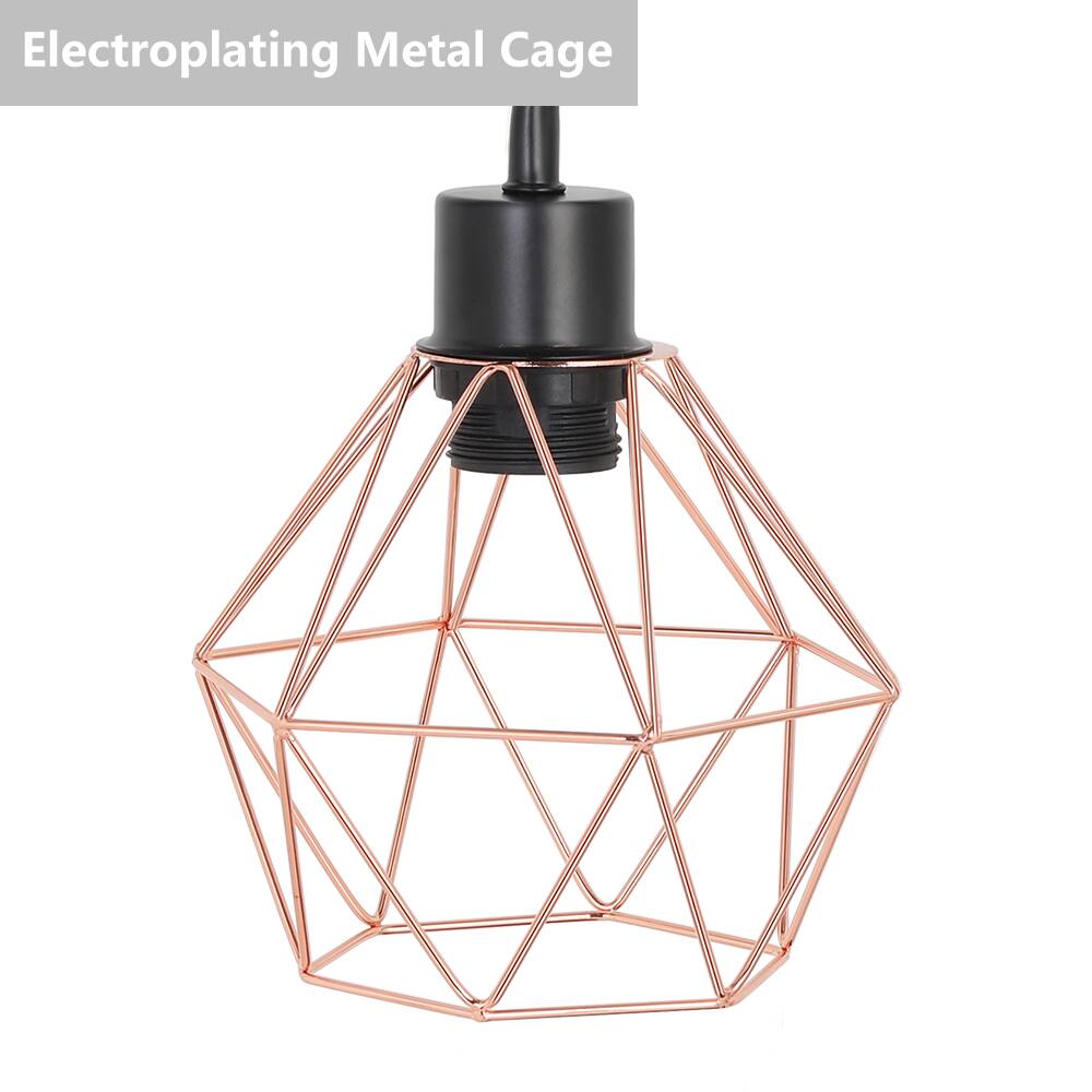 Oumilen Industrial Rose Gold Geometric Cage Desk Lamp with USB & AC ...