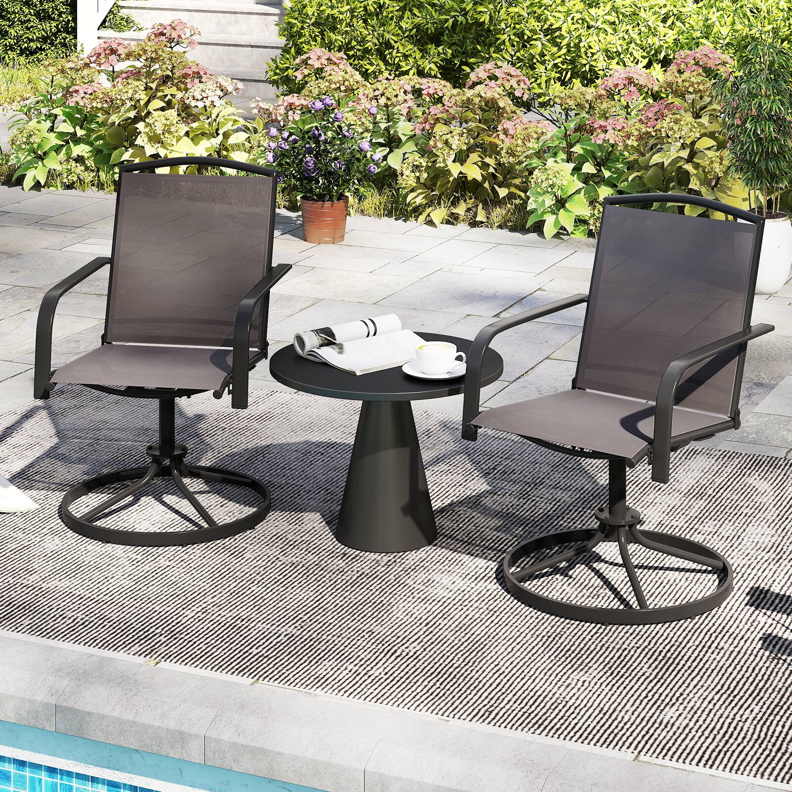 Gymax Patio Swivel Chairs Set of 4 w/ High Back & Round Metal Base for ...