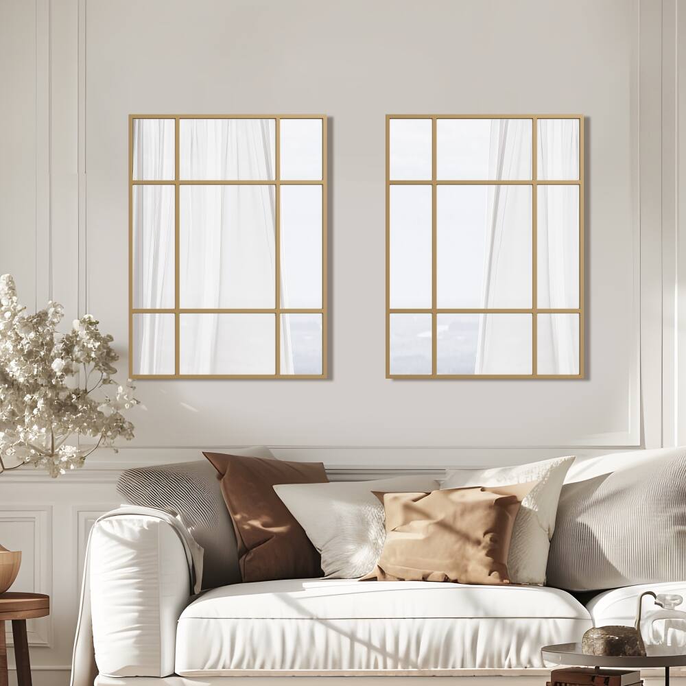 Lirago Wrought Iron Rectangular Panel Wall Mirror 0.78" D x 30" W x 39" H Gold BB0605-509A23 ...