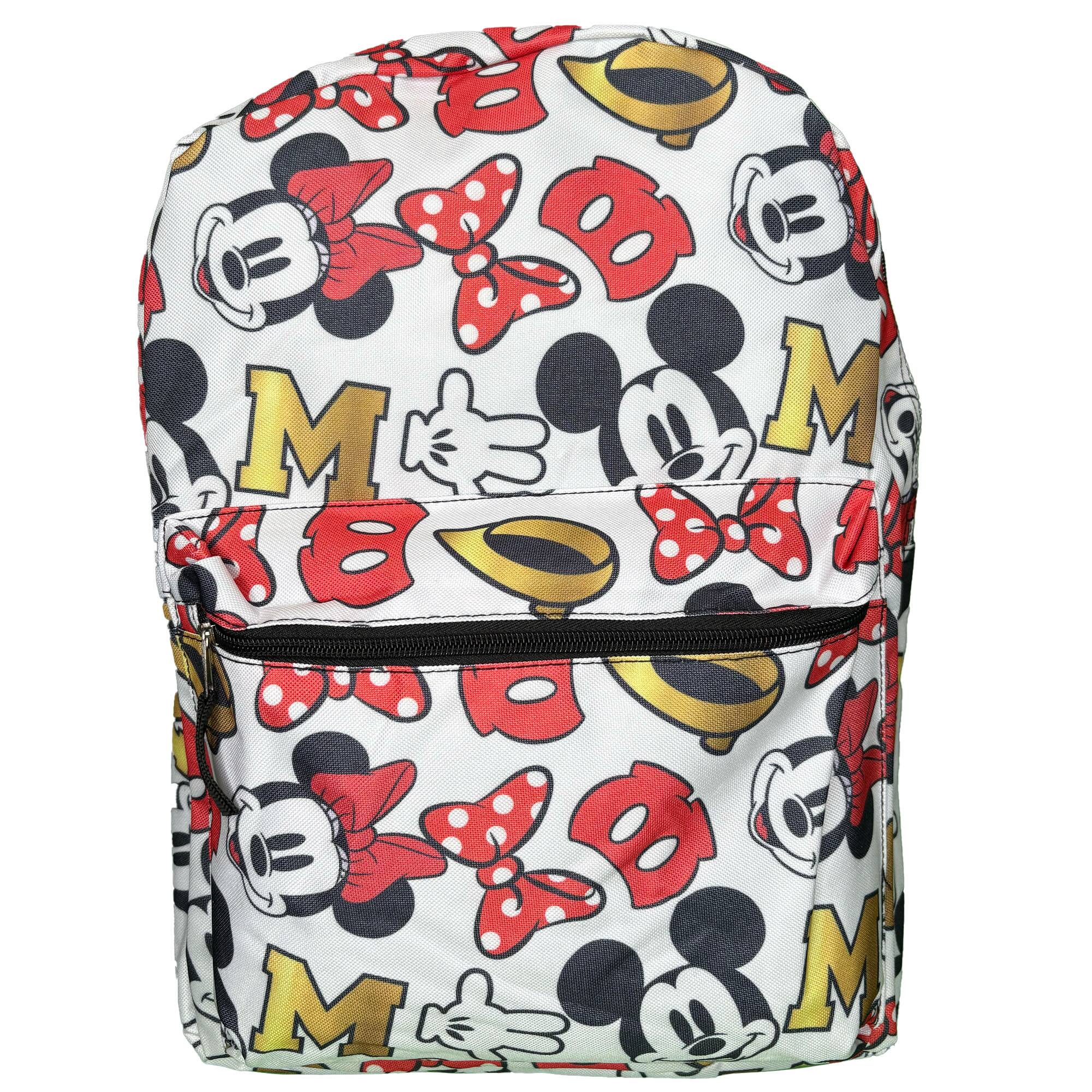 Disney Mickey Minnie Mouse All Over Print 16" Backpack w/ Front Pocket ...