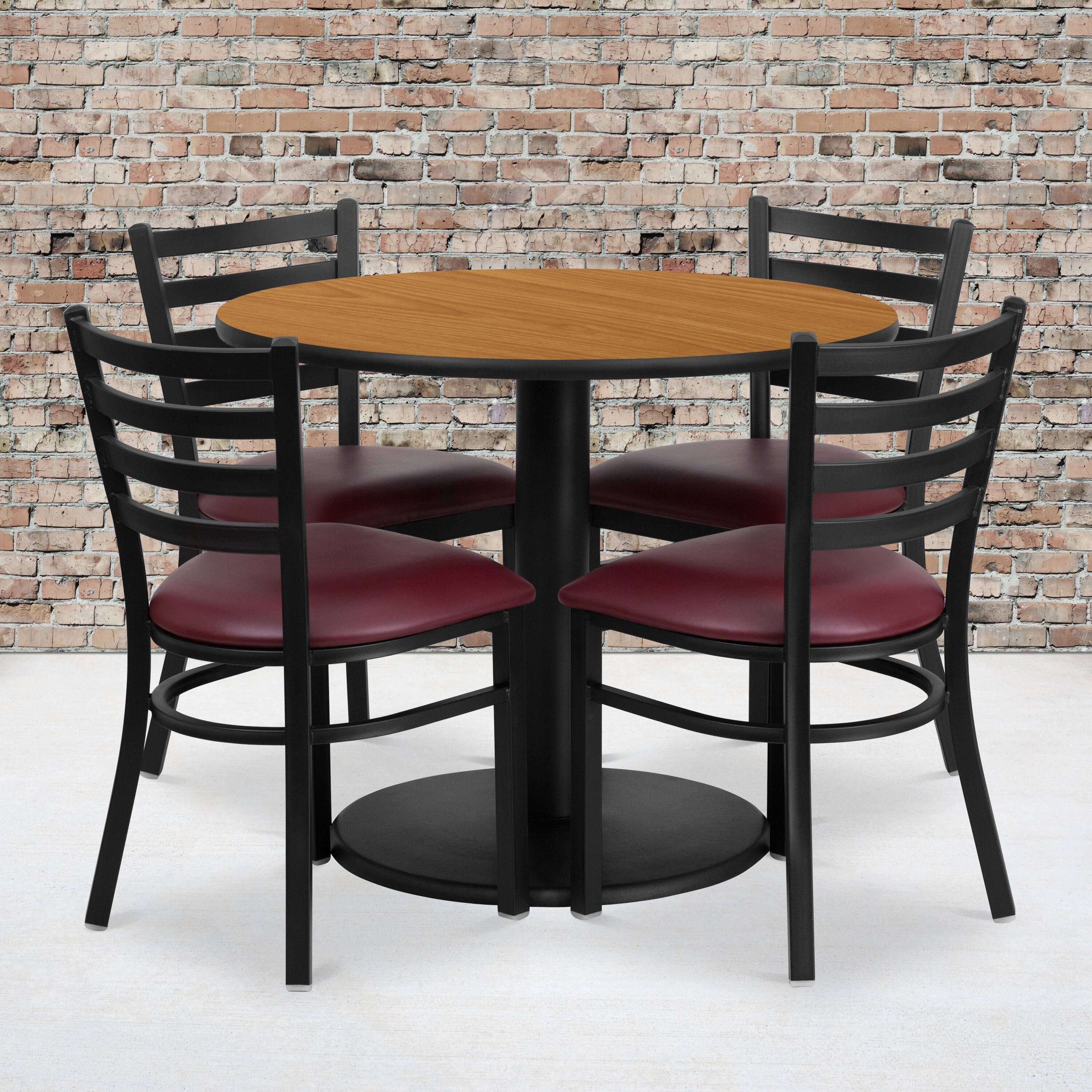 Emma + Oliver 36" Round Laminate Table Set with 4 Ladder Back Metal ...