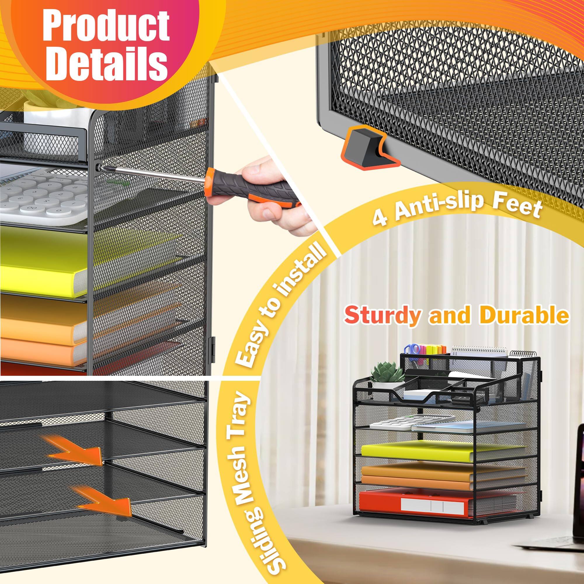 Dapper Styles 5 Tier Mesh Desk Organizer For Paper Office Supplies ...