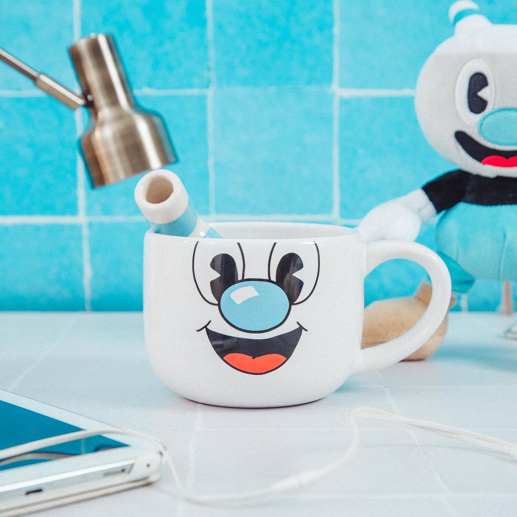 Toynk Cuphead & Mugman 24oz Ceramic Mug and Straw | Set of 2 White TNK ...