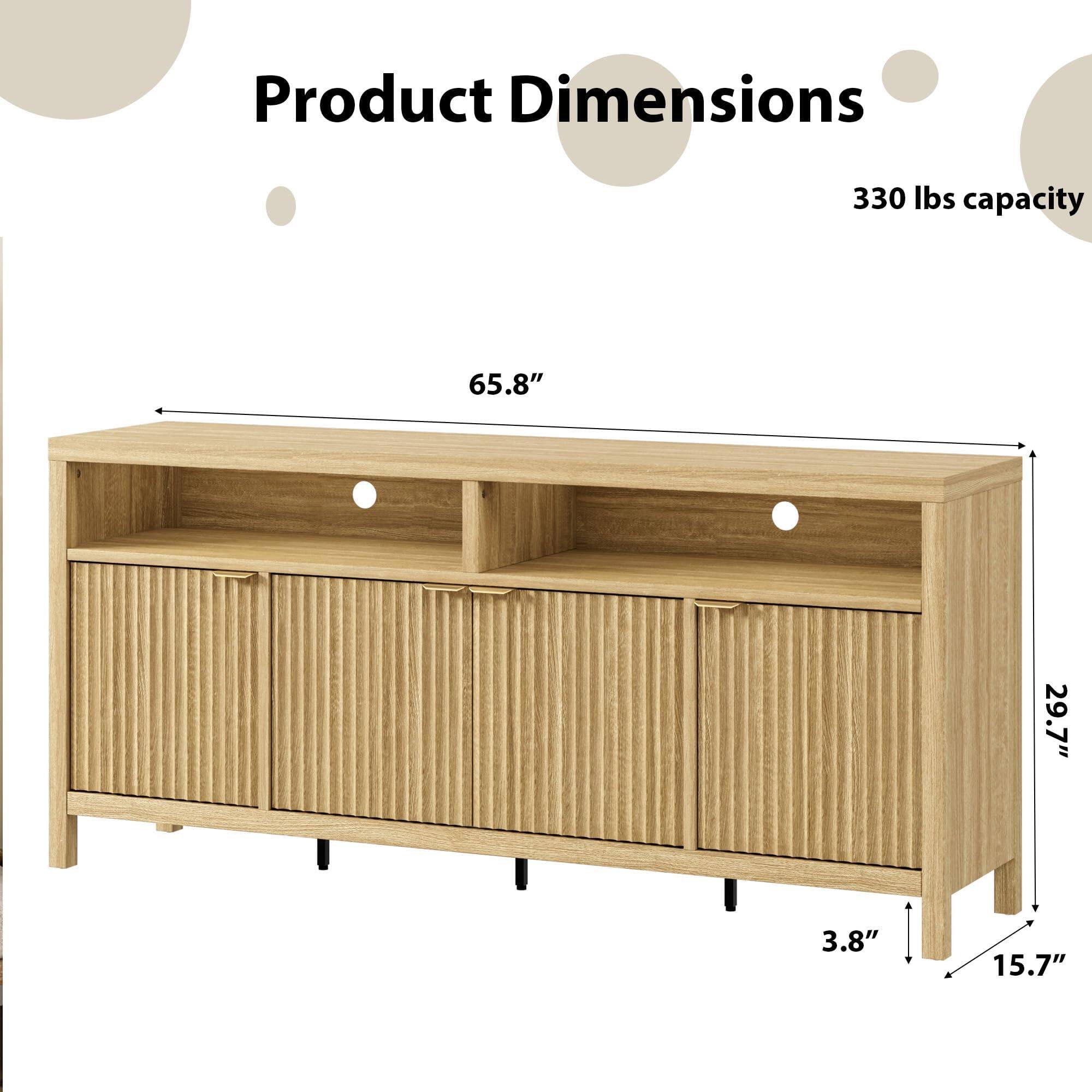 Acekool 65.8 Inch Fluted Sideboard Buffet Cabinet with 4 Doors, Morden Kitchen Storage Cabinet ...