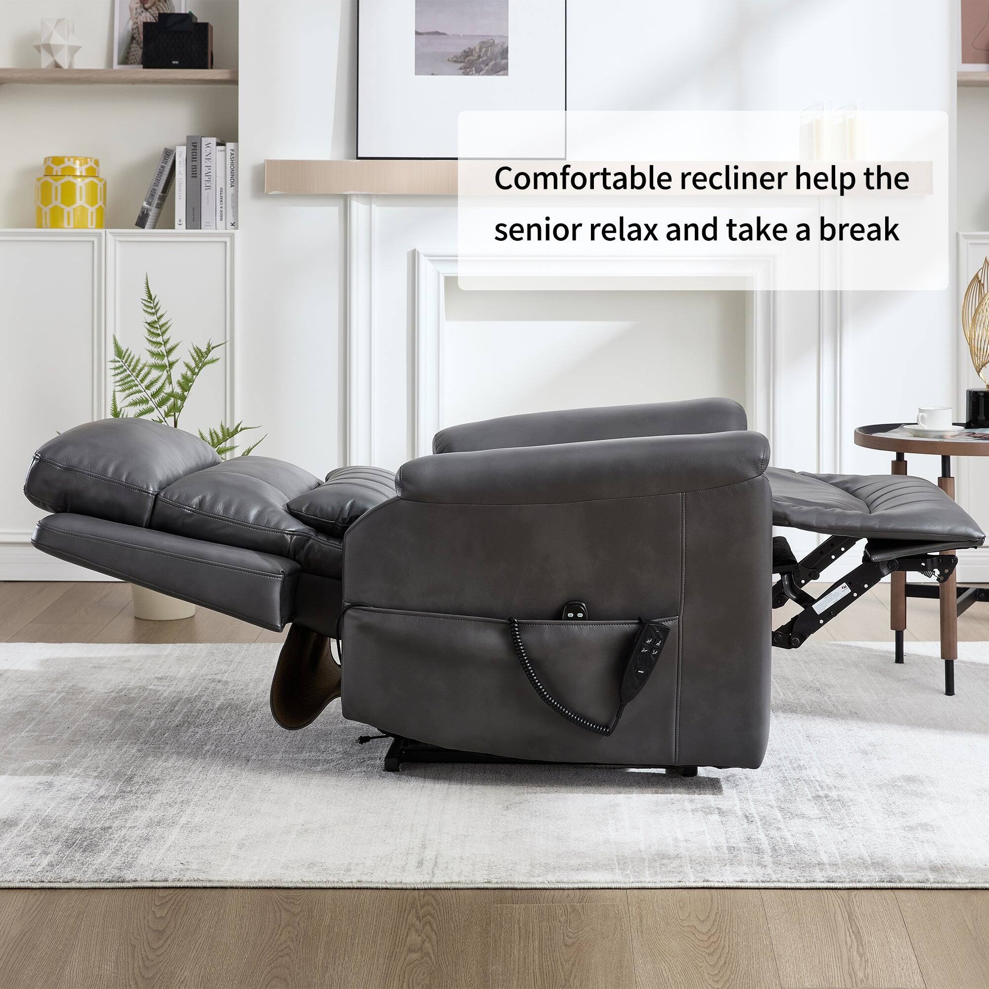 Boyel Living Dark Gray Faux Leather Dual Motor Power Lift Recliner ...