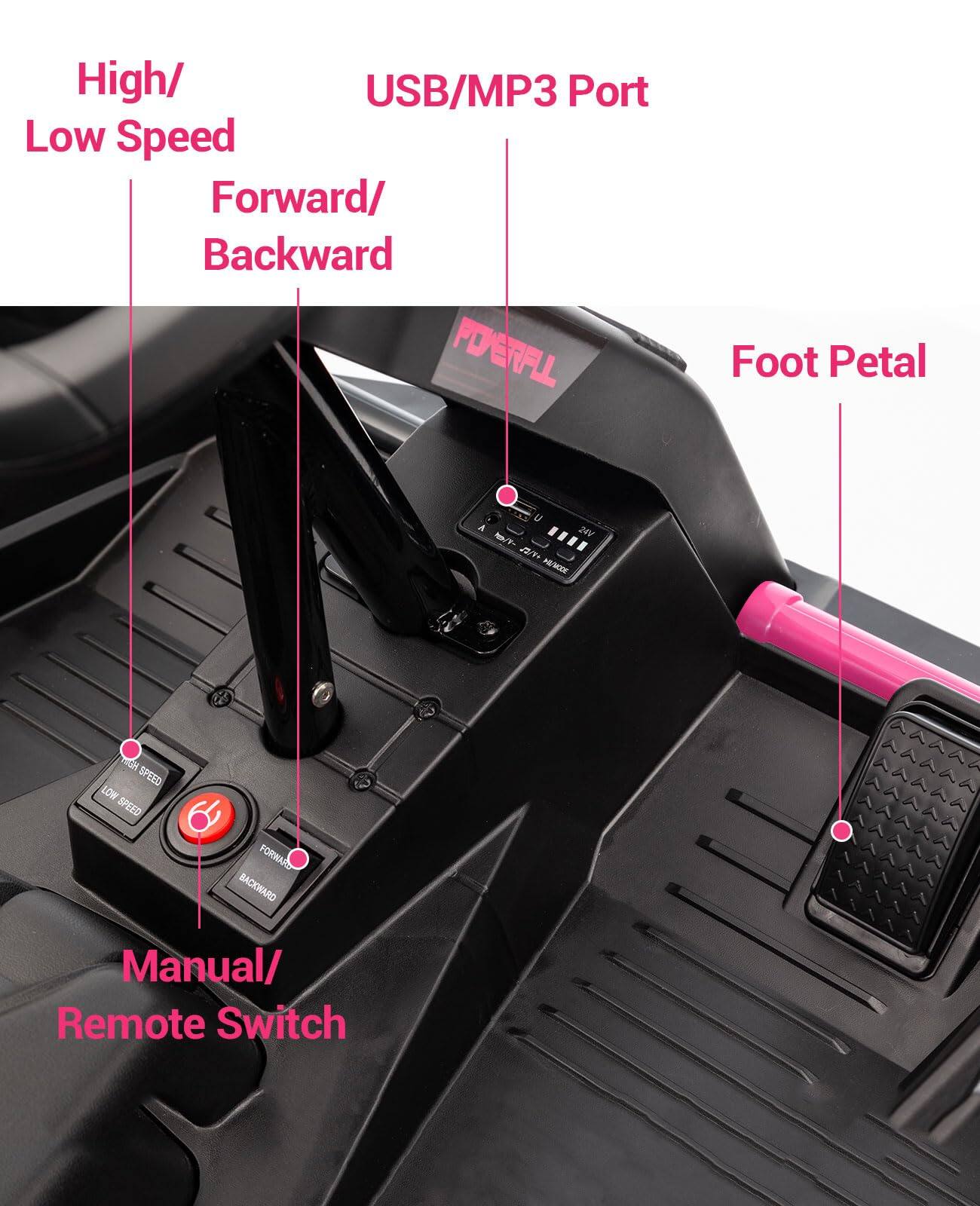 GARVEE 24V Kids Electric Car, 200W 4x4 Ride On Toy, Parent Control, Adjustable 16" Seat, 6MPH, 4 ...