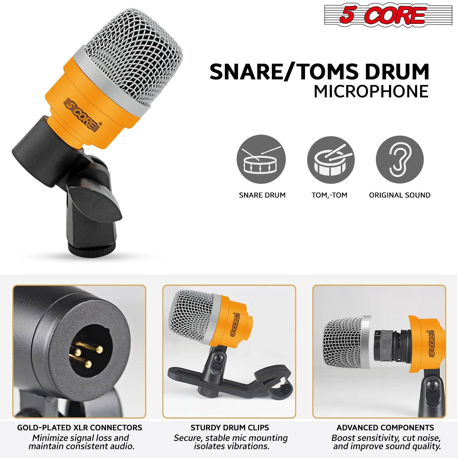 5 CORE Drum Mic Kit 7 Pcs Kick Bass Tom Snare Dynamic Microphone ...
