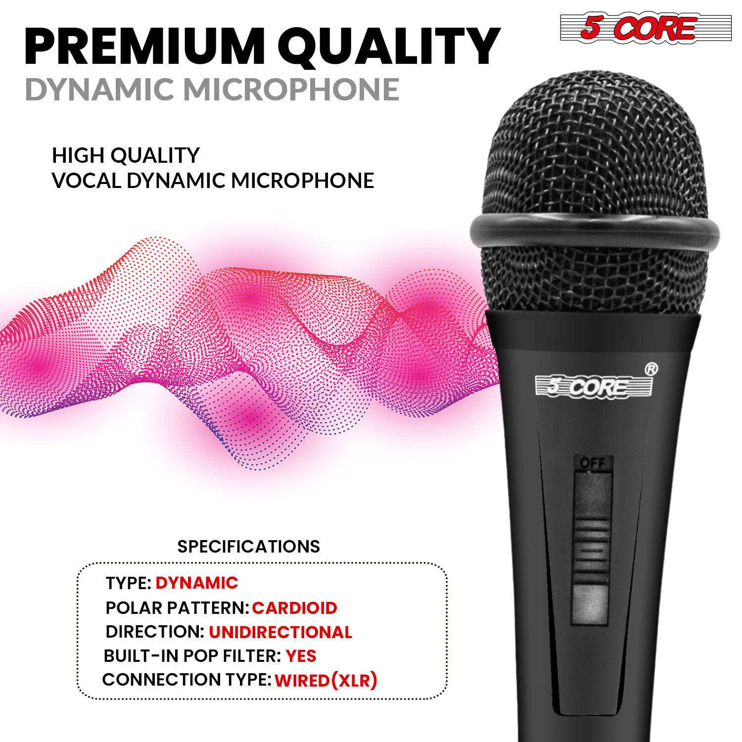 5 CORE 5Core XLR Microphone Dynamic Mic Karaoke Singing Studio Mics ...
