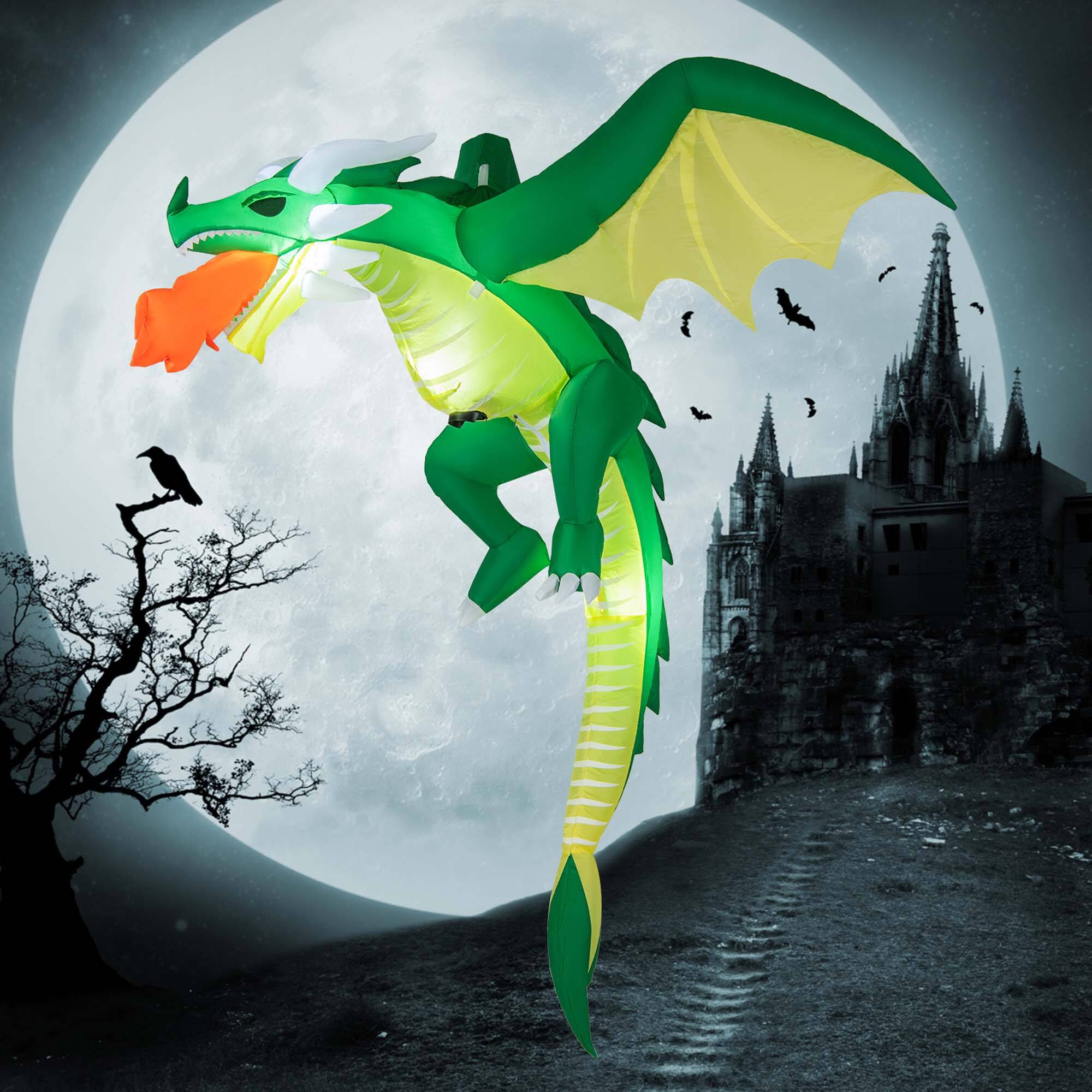 Costway 5 FT Hanging Halloween Inflatable Fire breathing Dragon Flying ...