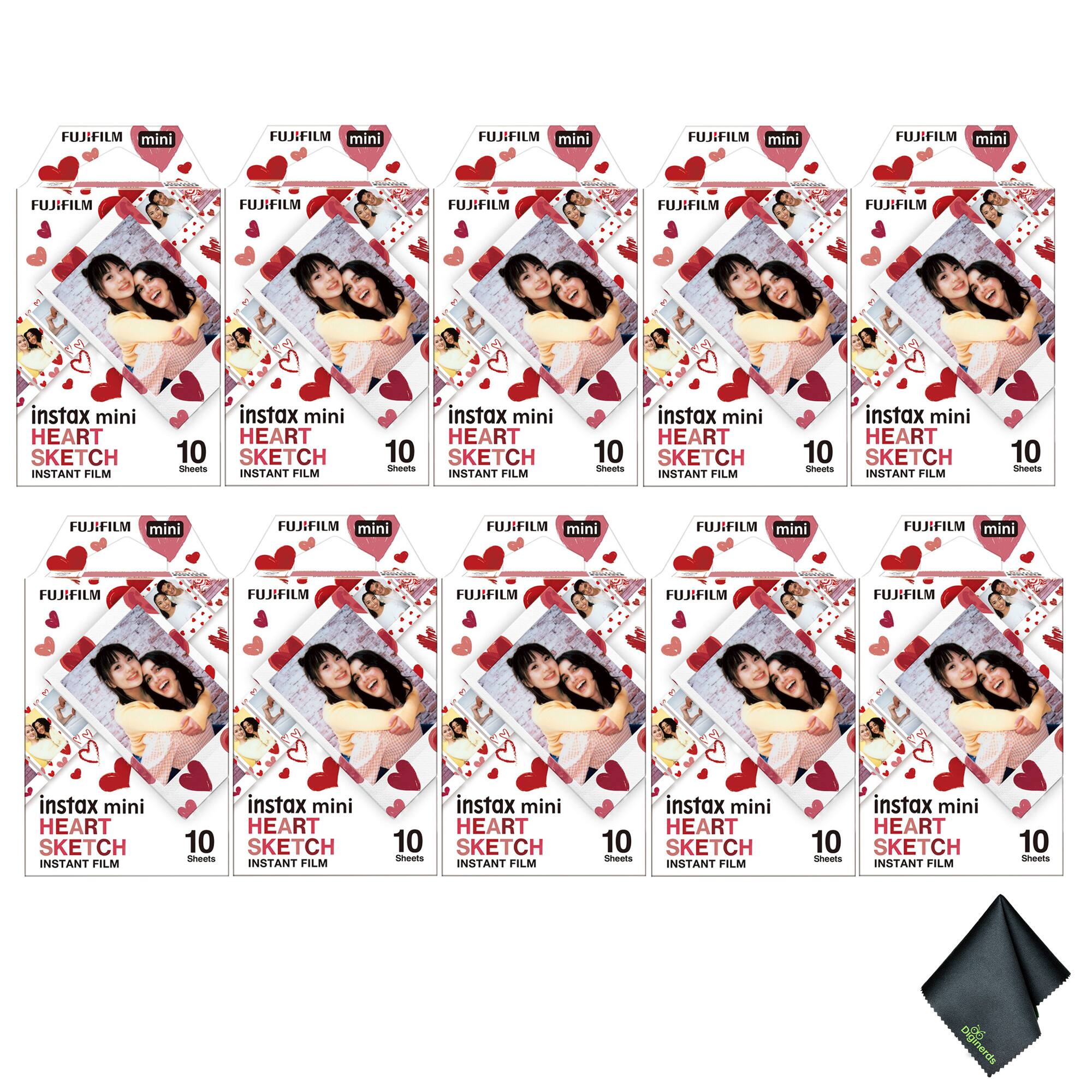 Fujifilm INSTAX MINI Instant Film (100 Exposures) Bundle Heart Sketch ...