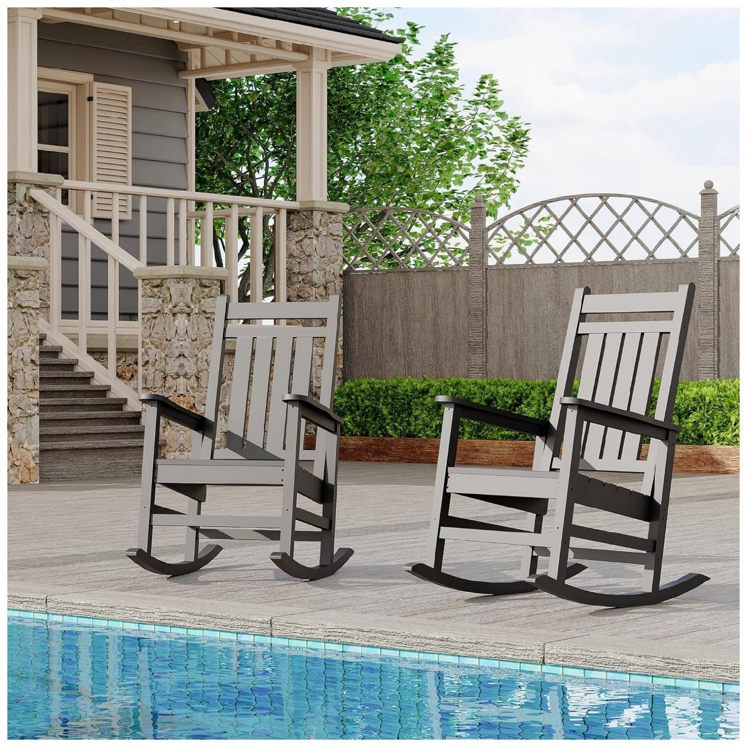 GARVEE HDPE Rocking Chairs Set of 2, HDPE Oversized Patio Rocking ...