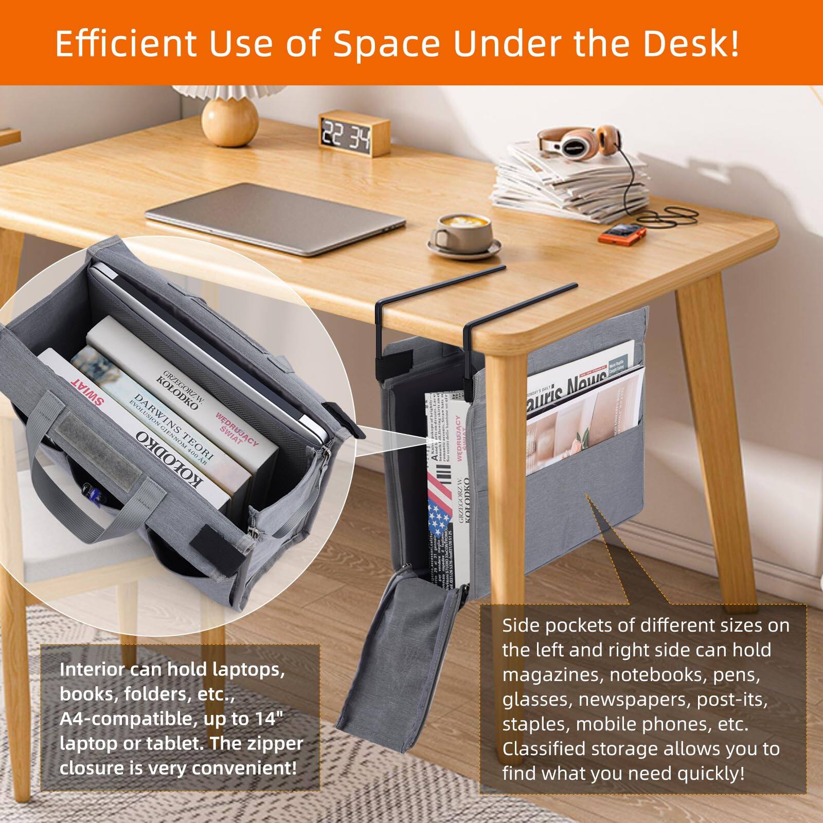 Dapper Styles Under Desk Hanging Storage Bag Organizer Office Side ...