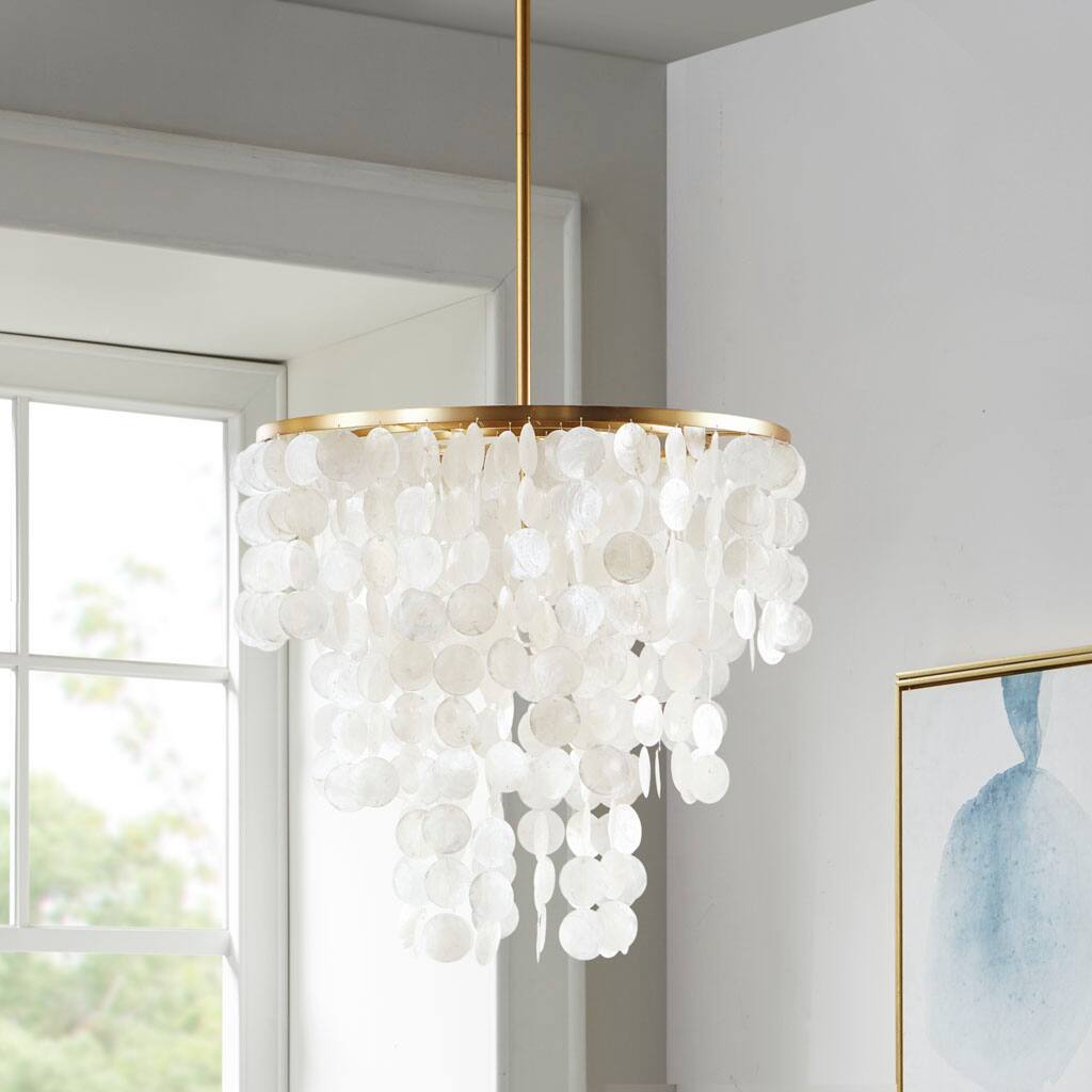 Tiramisubest Urban Layered Capiz Chandelier with Shell Shade, Dimmable ...