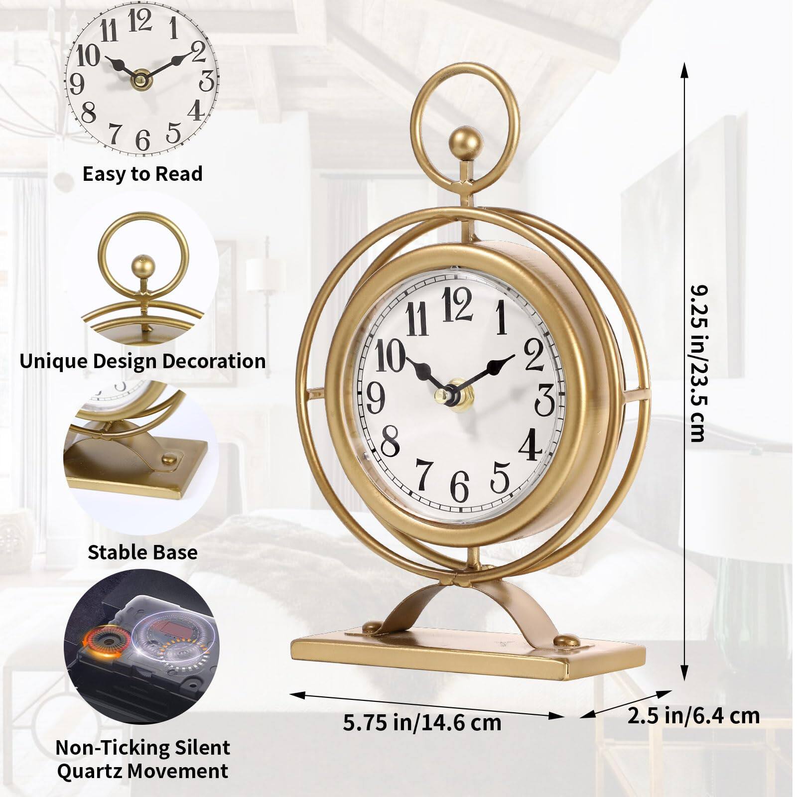 Dazzed Corner Decorative Clock,Vintage Table Clock on Stand Gold ...