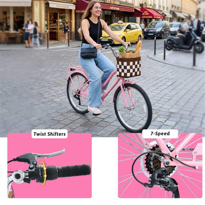 HTUTWOO 26 " City Commuter Bike 7 Speed Drivetrain Urban Bicycle, Steel ...