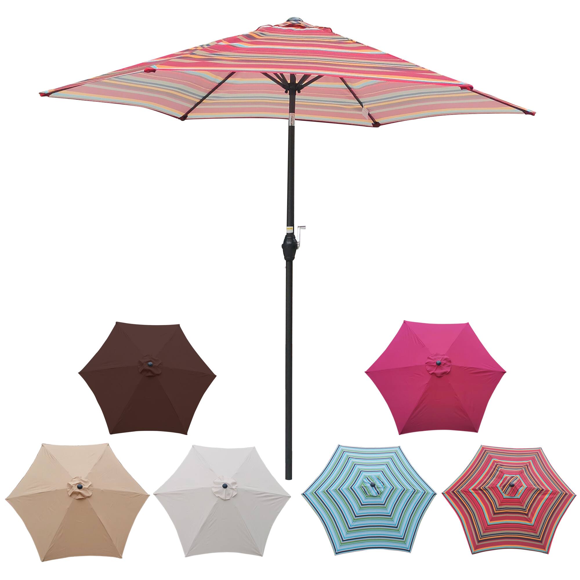 Loheer 9Ft Patio Umbrella Red Striped Outdoor Market Umbrella with ...
