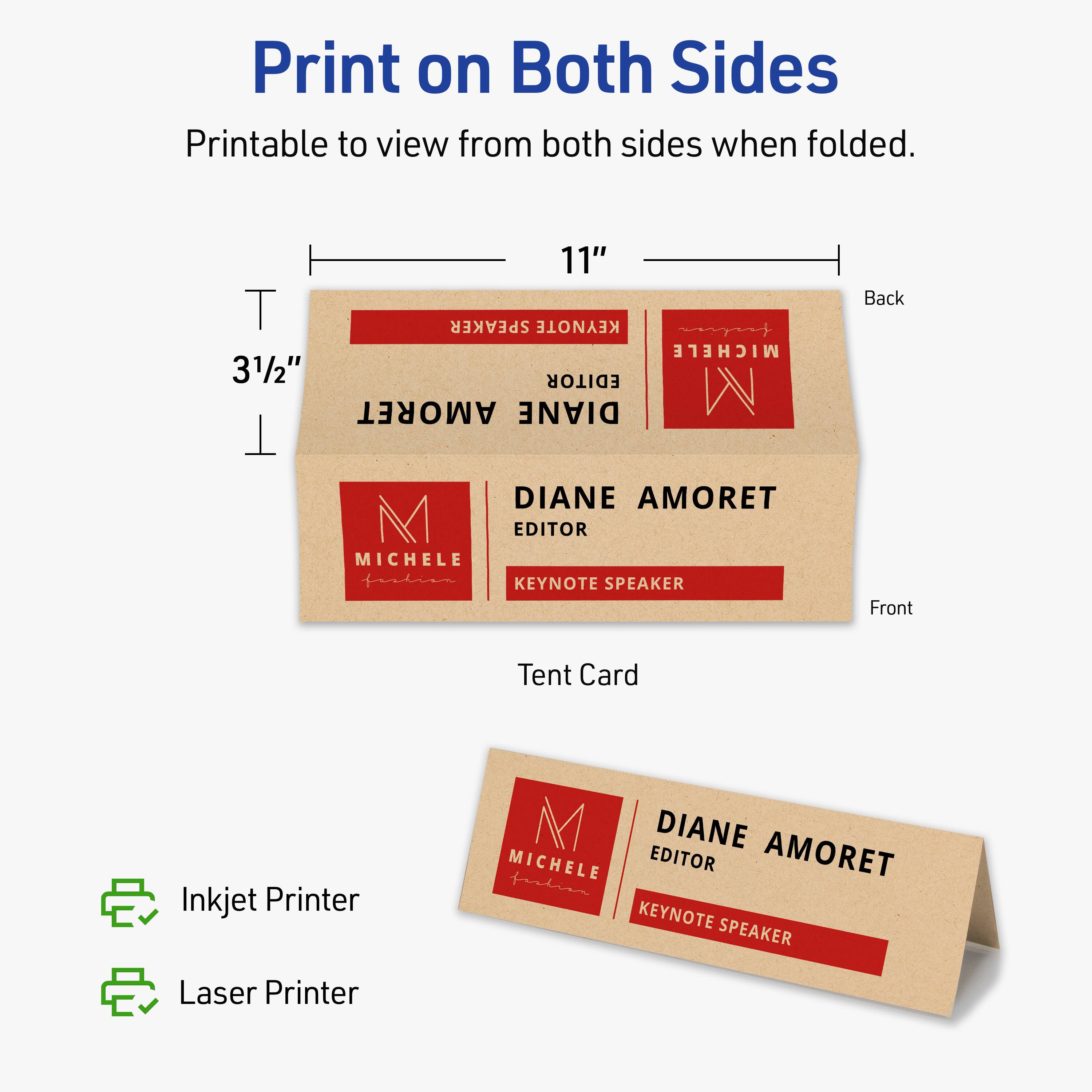 Avery Printable Tent Cards, 3.5" x 11", Kraft 10ct Brown 95339-KMC10 ...