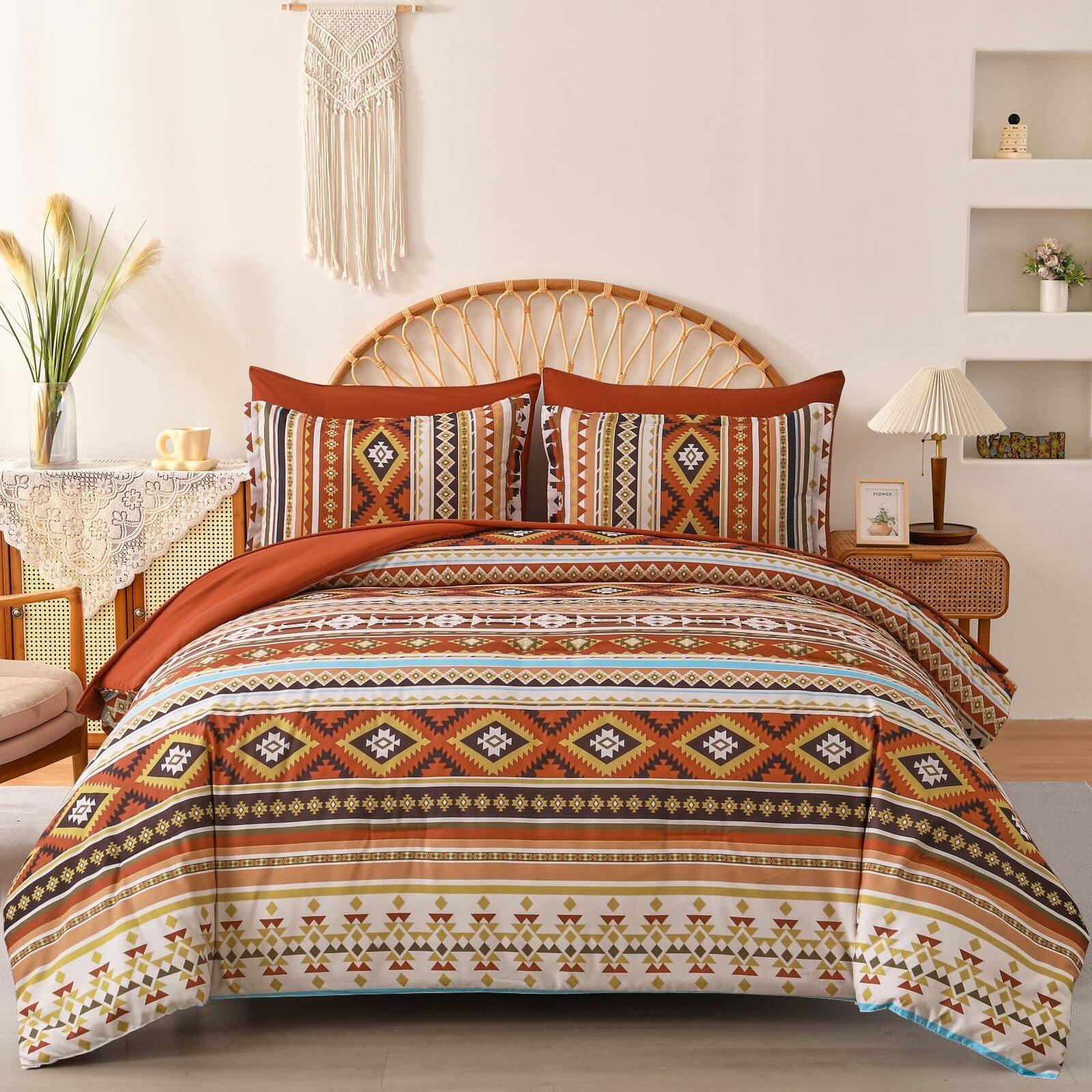 NICHOLAS KLEIN Boho Comforter Set Queen In A Bag Coffee Aztec Bedding ...