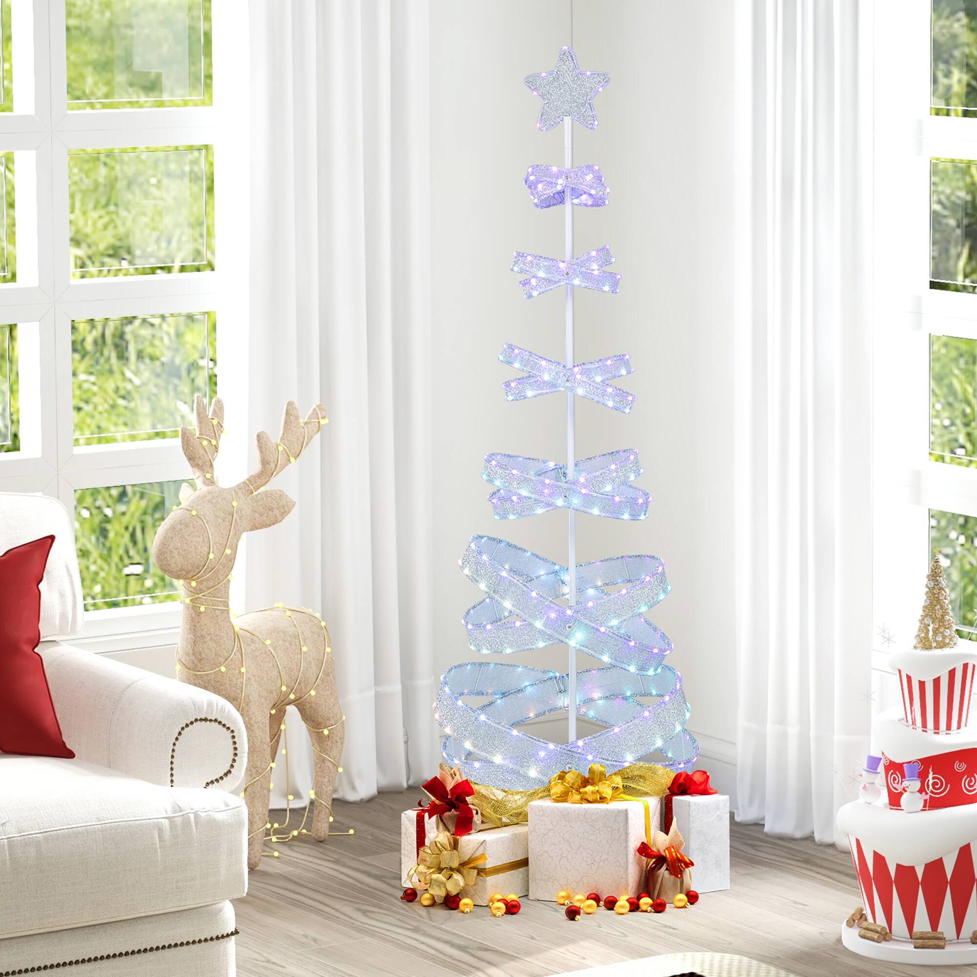 Gymax Pre lit Spiral Christmas Tree Light Up Artificial Tree w/ 341 LED ...