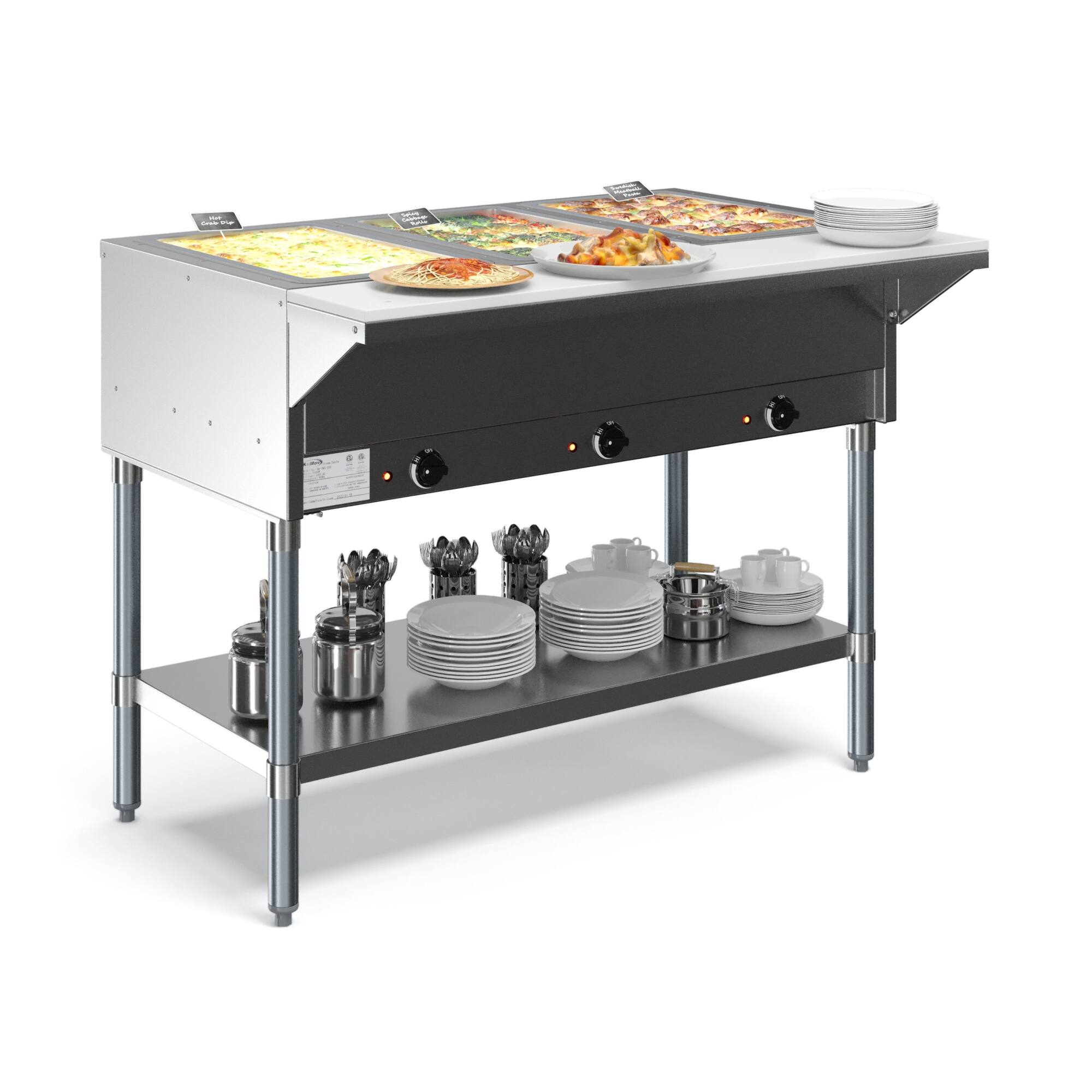 Koolmore Three Pan Open Well Electric Steam Table with Undershelf, KM ...