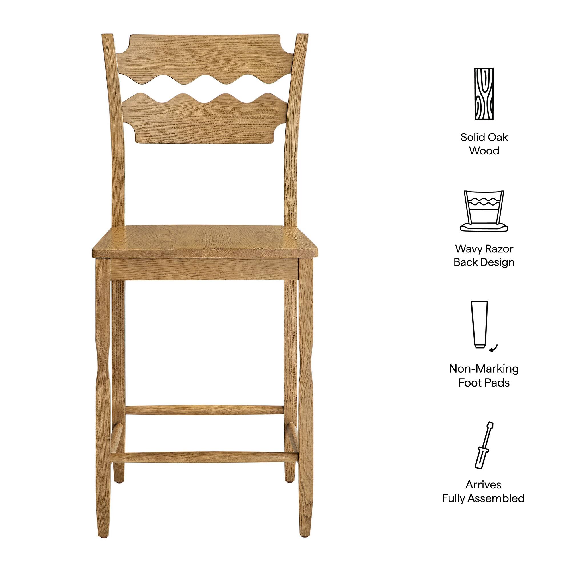 Jax Oak Wood Counter Stool With Wavy Razor Back by Modway Weathered Oak ...