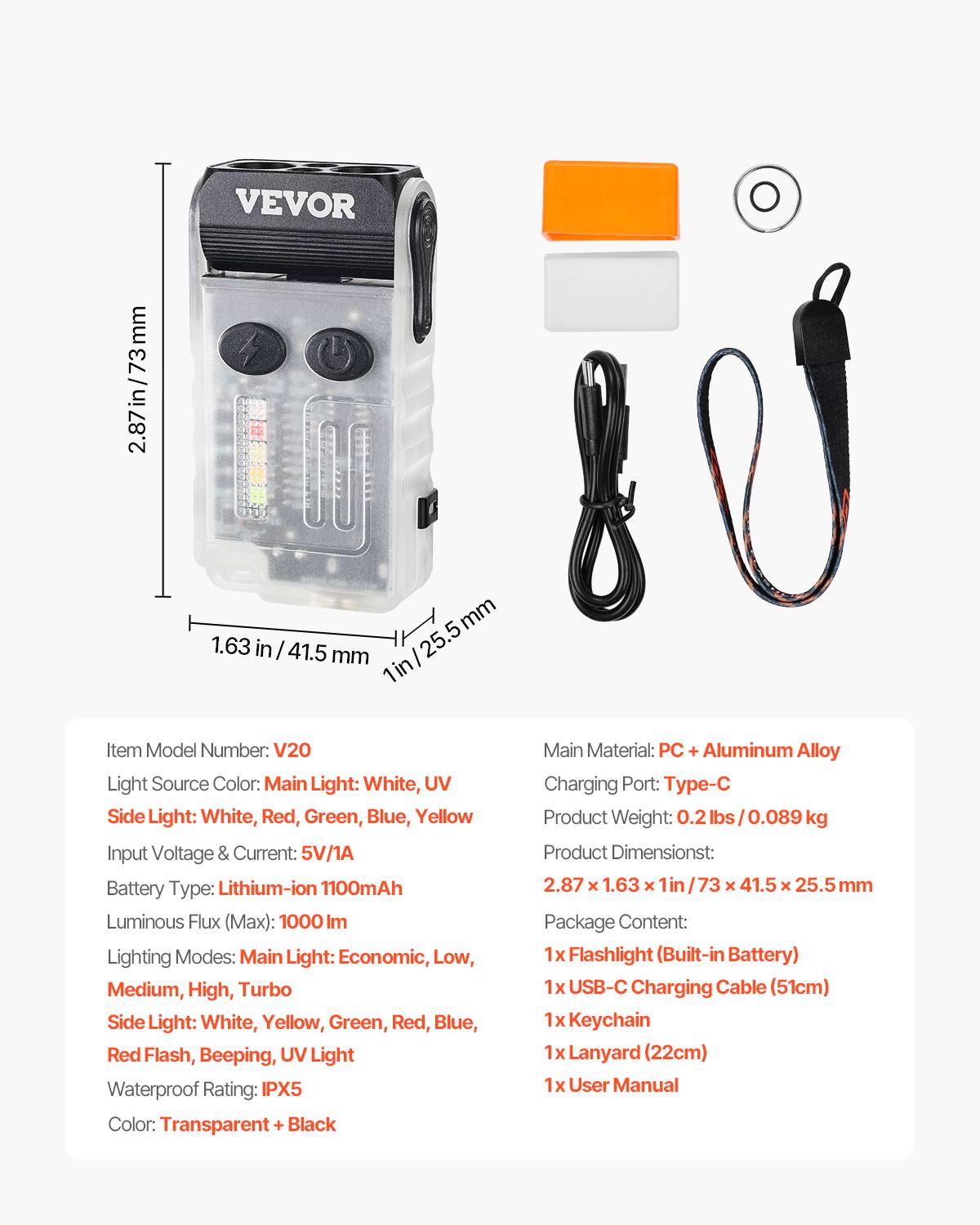 VEVOR Rechargeable Keychain Flashlight, Mini LED Flashlight with 13 ...