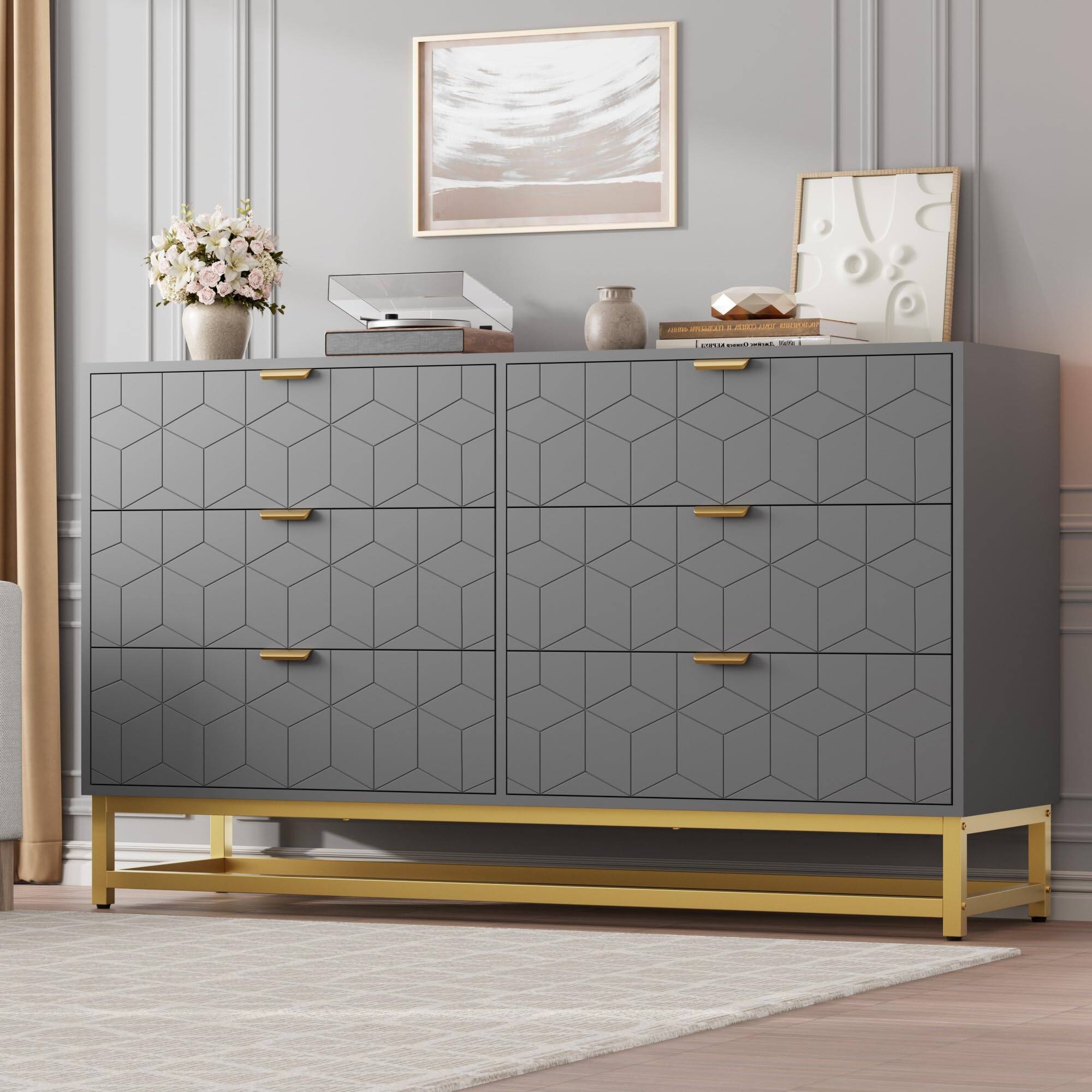 GARVEE 6 Drawer Dresser for Bedroom, 53.5” Large Dresser with Metal ...