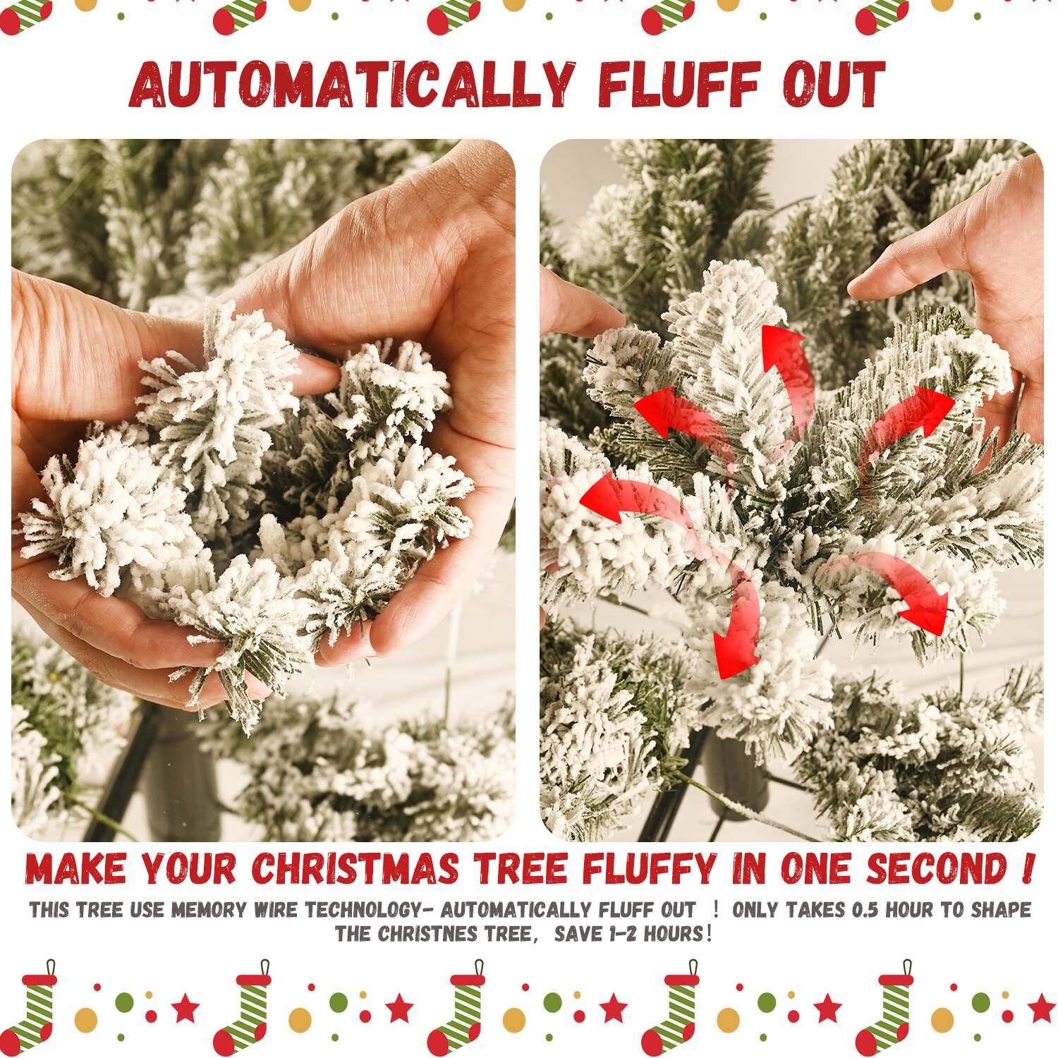 APRILSOUL 8ft Flocked Pre Lit Christmas Tree with 500 UL Warm White ...