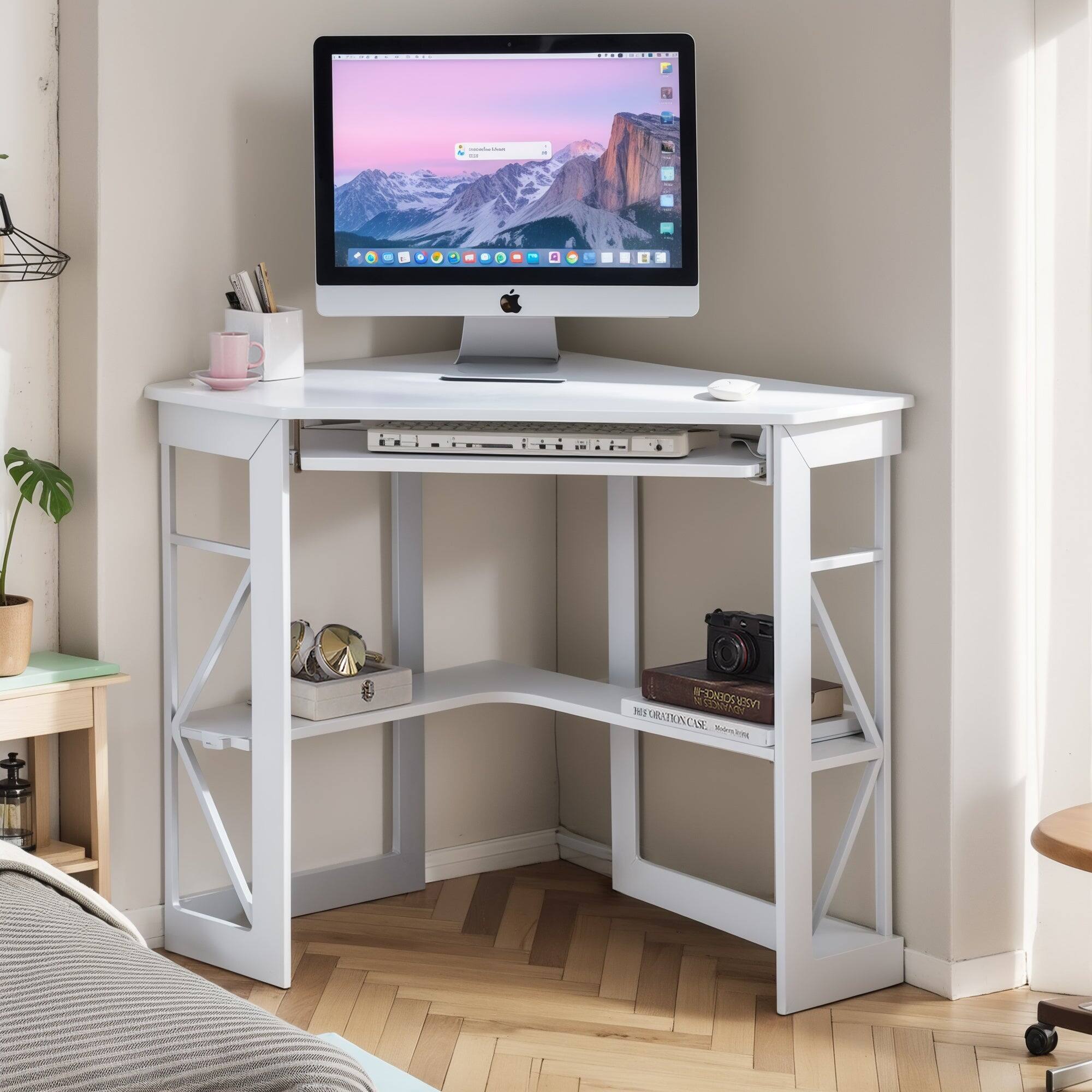 Vecelo 41" Corner Computer Desk with Keyboard Tray & Storage Shelf ...