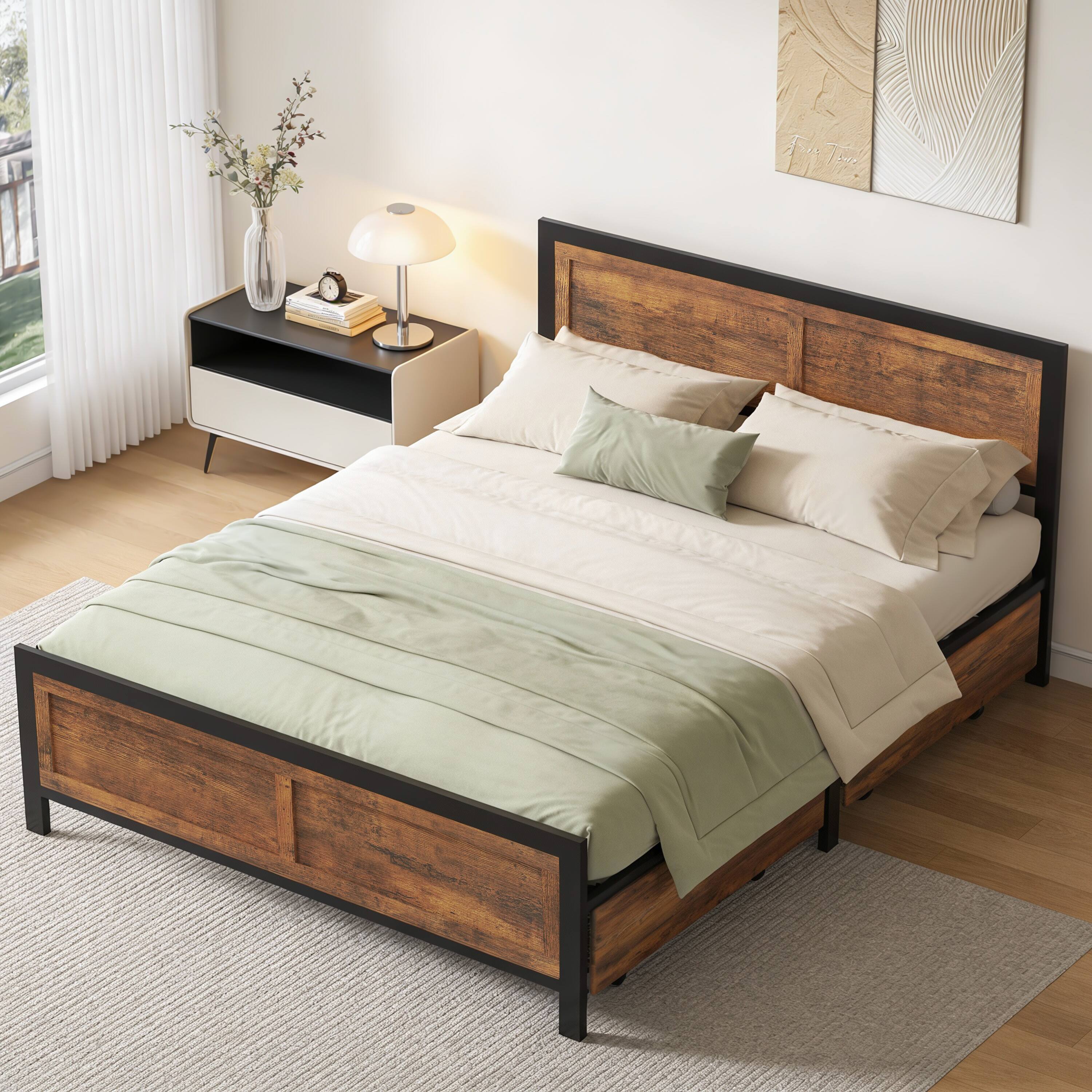 Dyonery Queen size bed frame with 4 storage compartments, featuring a ...