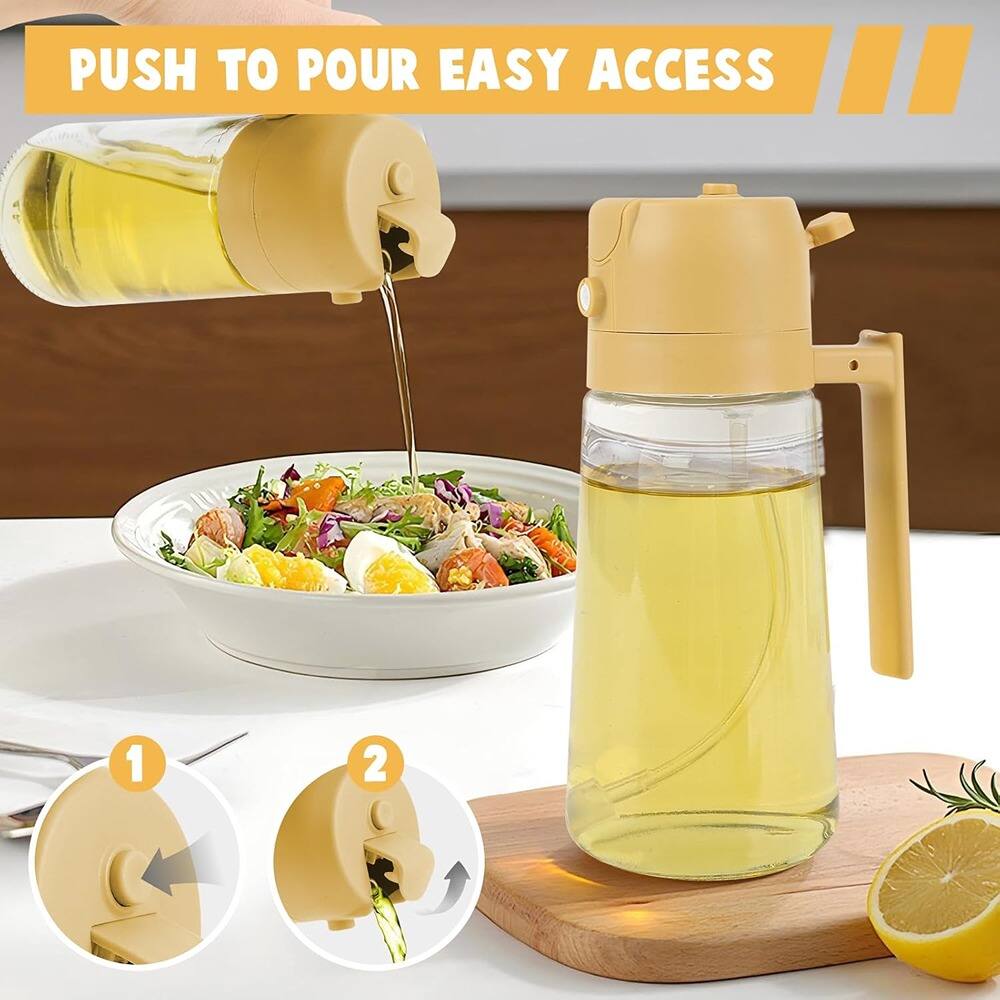 Schertz 2 in 1 Olive Oil Sprayer & Dispenser, 16oz Glass Bottle, Yellow ...