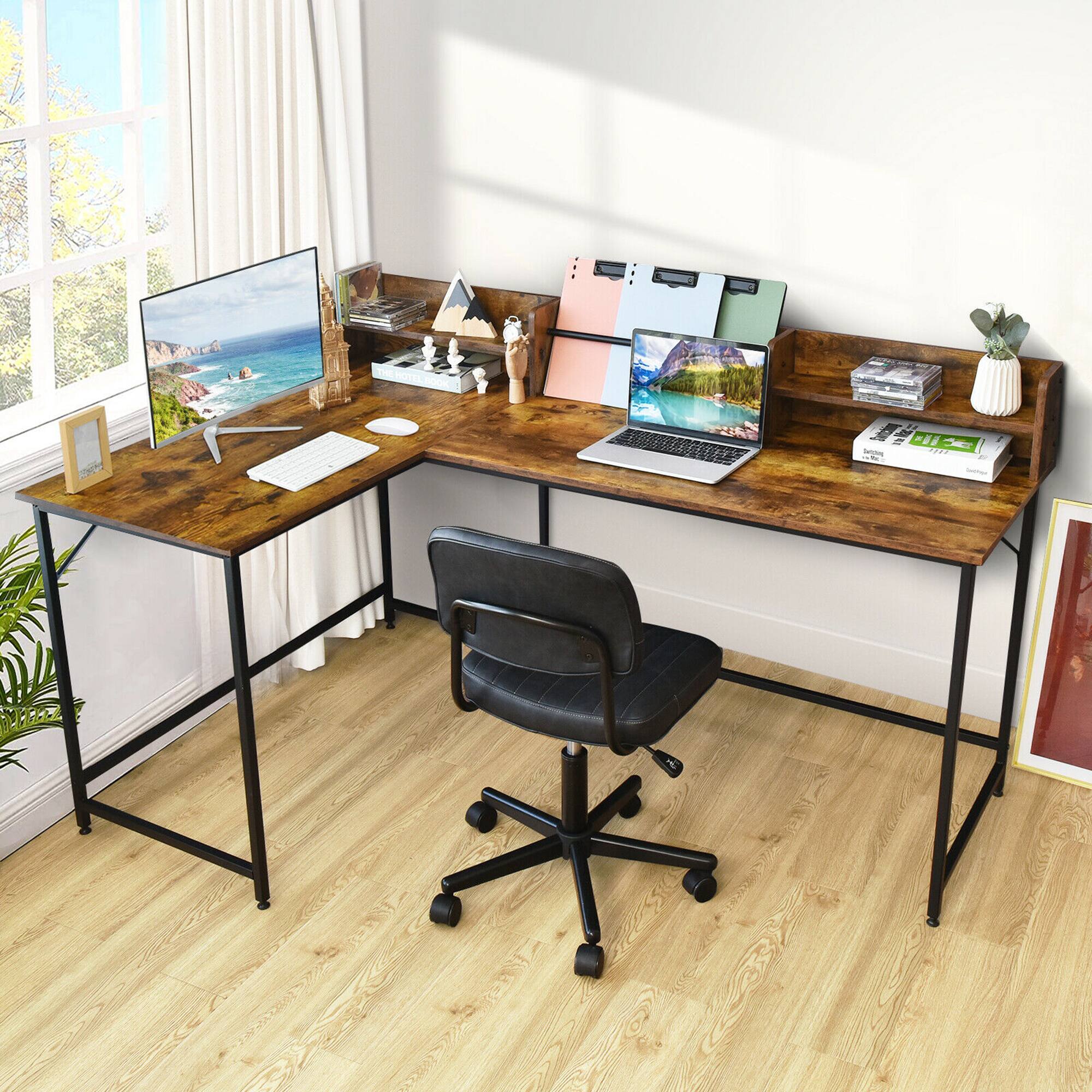Gymax 65.5'' L shaped Computer Desk Home Office Corner Table w ...