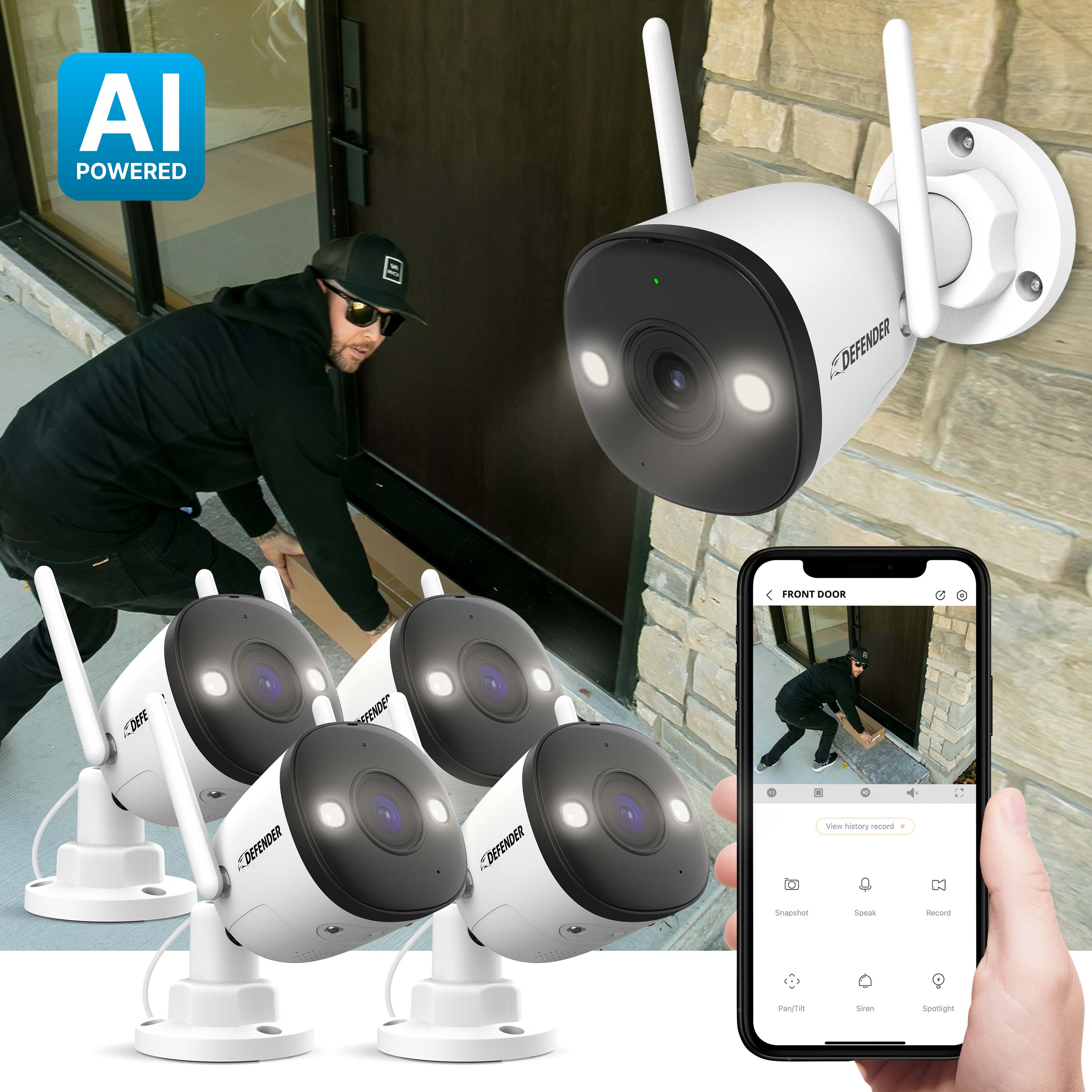 Defender AI POWERED 4K Guard Pro Wi Fi 6 Plug in Security Camera, 4 ...